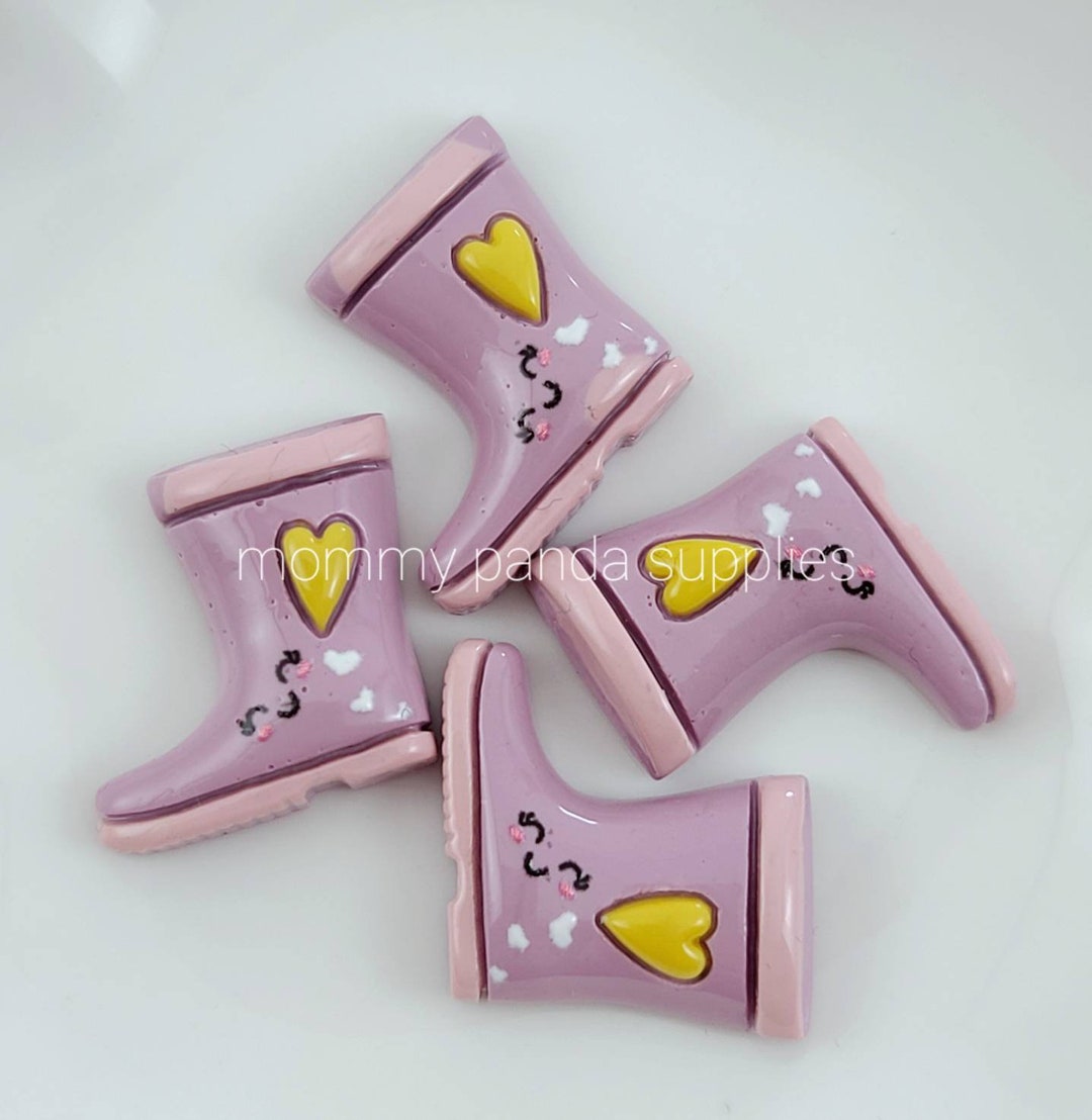Purple Smiling Happy Rain Boot Spring Showers Flatback Resin Cabochons ...