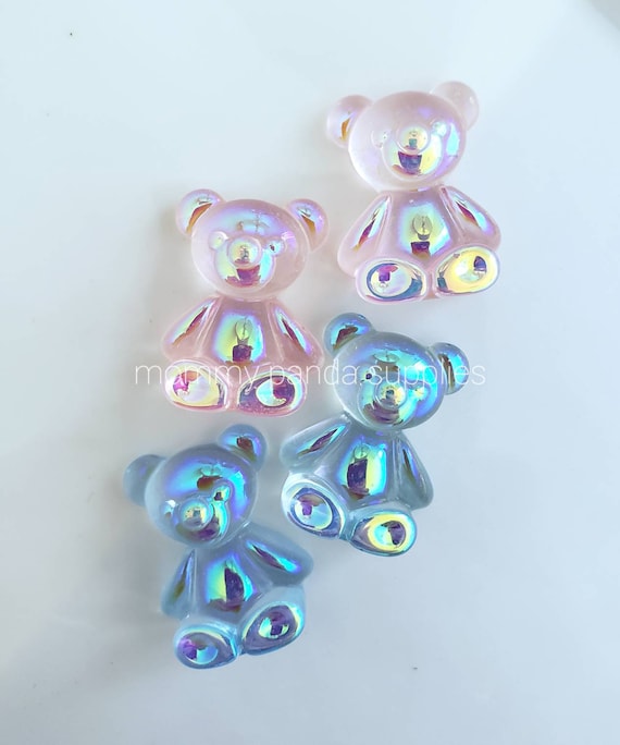 Teddy Bear Pink Blue Kawaii Translucent Iridescent Flatback | Etsy