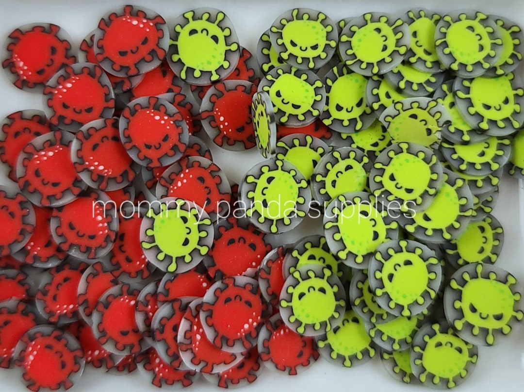 Cute Green Red Virus With Face 10mm Kawaii Polymer Clay Fimo Slices ...