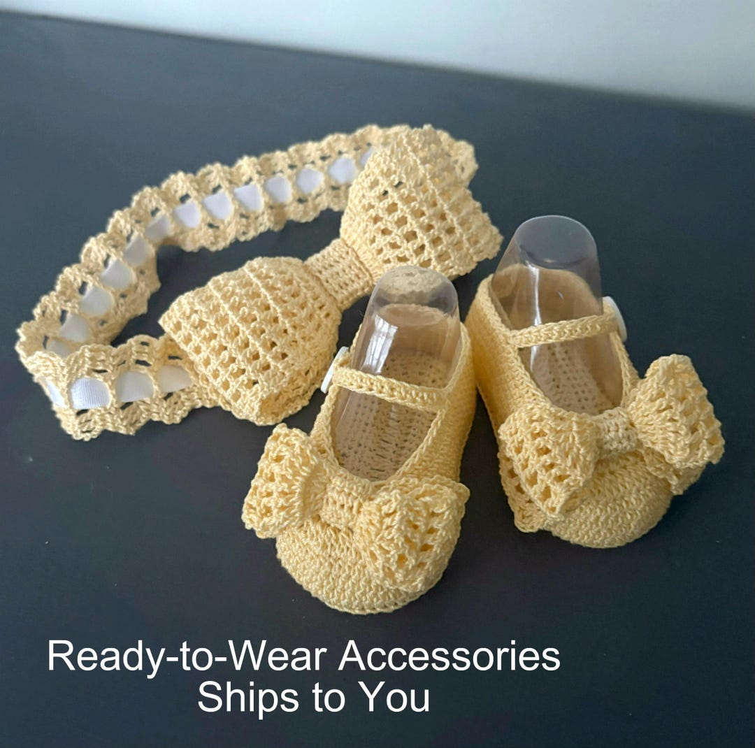 Baby Birl Crochet Headband and Shoes With Bows 4-6 Months Ready-to-wear ...