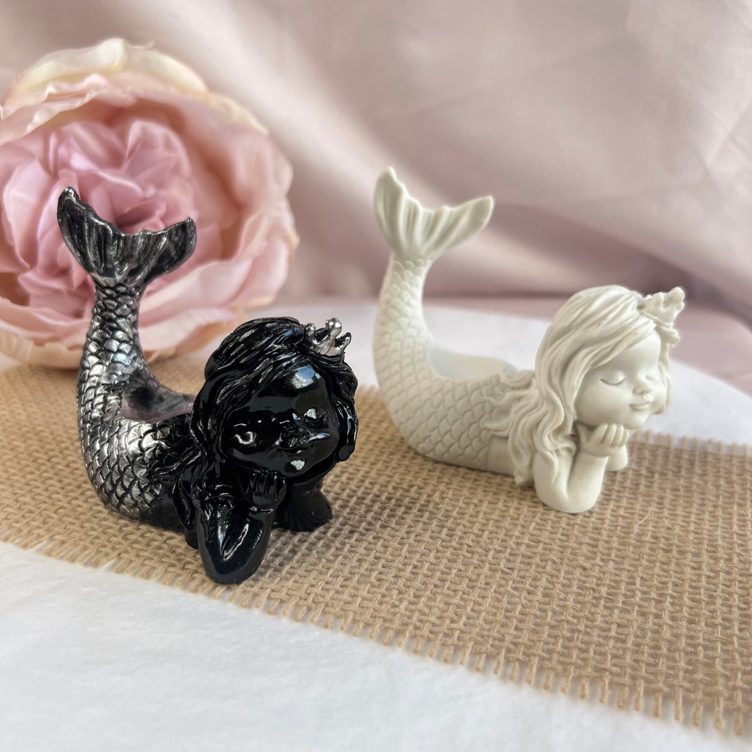 Resin Mermaid Sphere Stands ~ Silver & Black or Matte White ~ 8.4x3.5cm ...