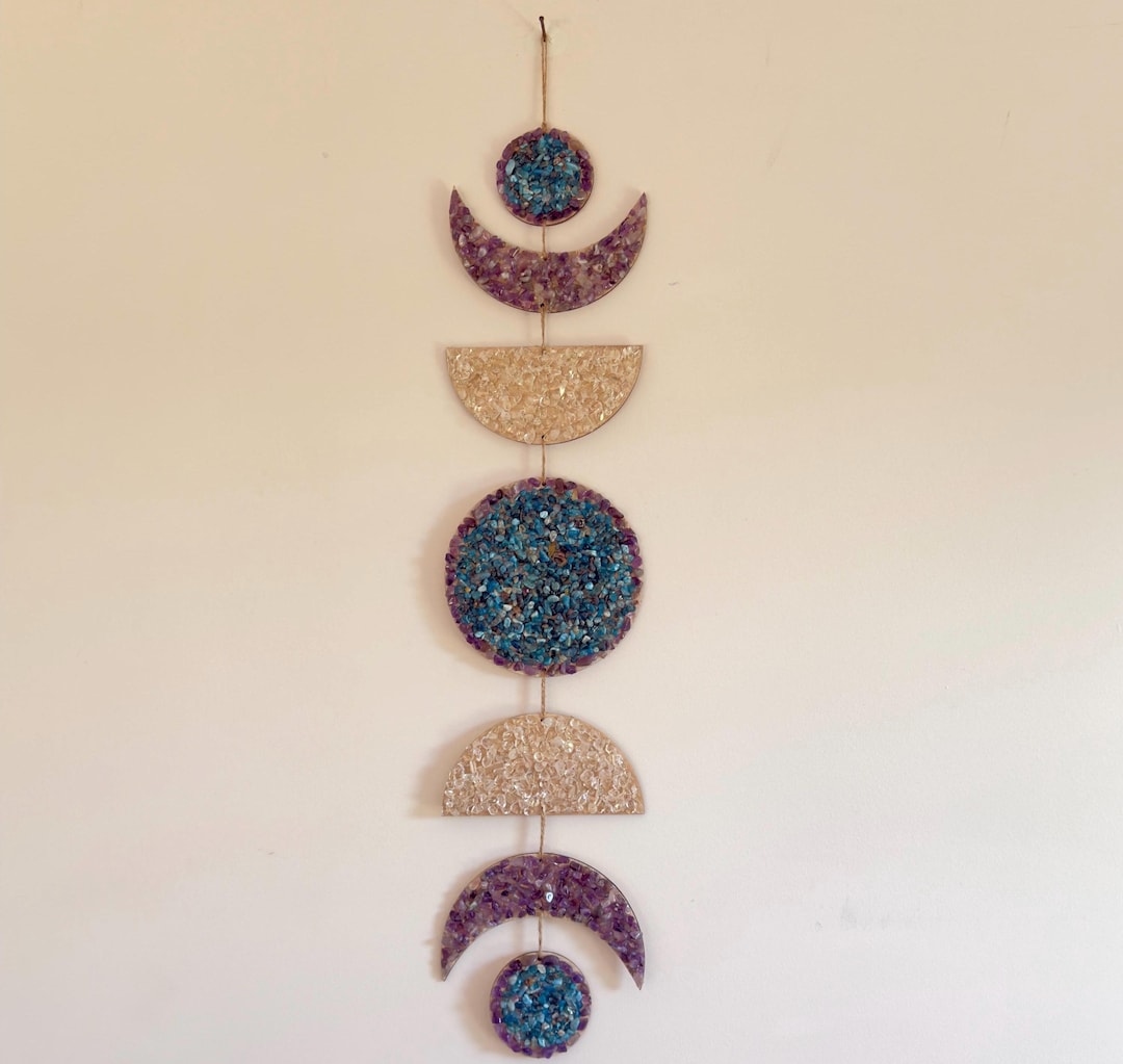 NEW Bedazzled Crystal Chip Moon Phase Wall Hanging ~ Apatite ~ Amethyst ...