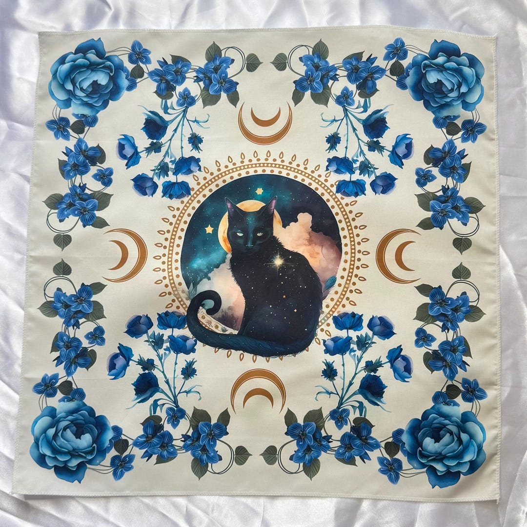 Tarot or Altar Cloth ~ Magical Cream Background Cat & Moon ~ 49x49cm ...