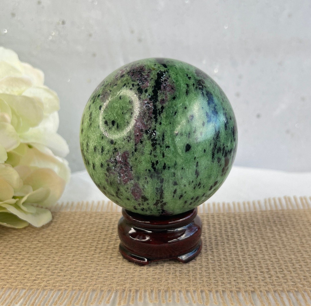 Aligns the Heart & Third Eye Chakras for Deeper Understanding Matte Finish Ruby Zoisite Sphere ...