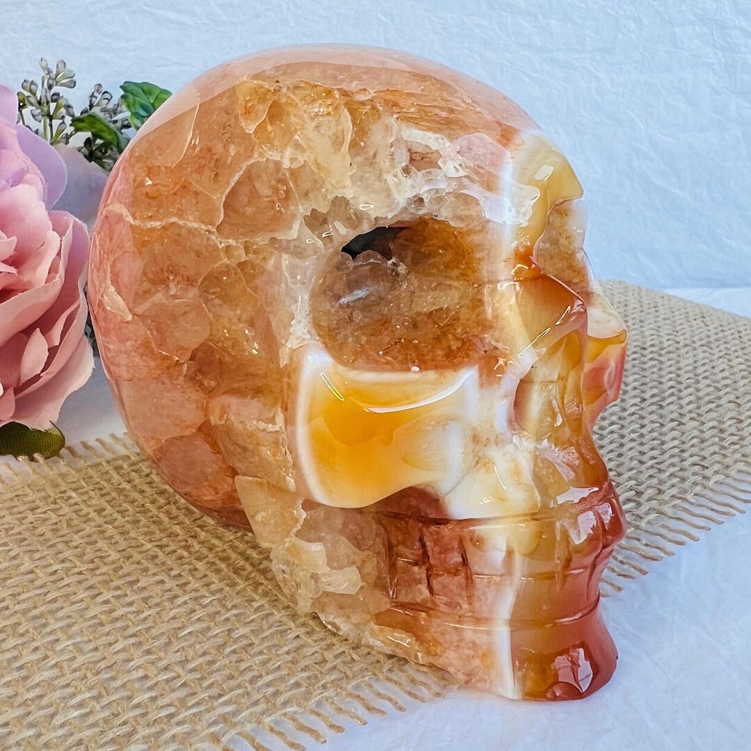 NEW Reveal Your Hidden Thoughts Gemmy Carnelian Skull H7.1xw5.7cm 670g ...