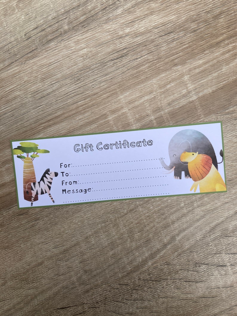 Printable Gift Certificate Templates / Animal Gift Tokens / Digital ...