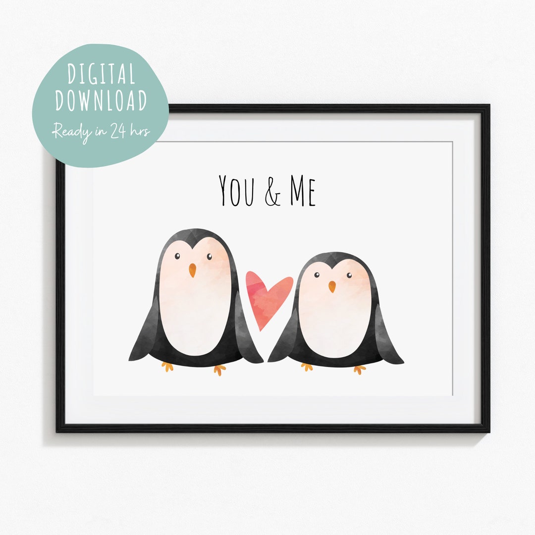 Printable Custom Couple Print, Penguin Couple Print, Personalised Gift ...