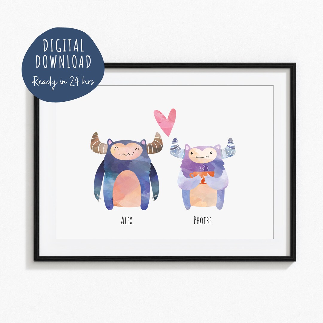 Printable Custom Couple Print, Yeti Wall Decor, Personalised Gift Her ...