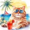 20 Cat on the Beach Clipart, Cute Kitten on Summer Vacation, Digital ...