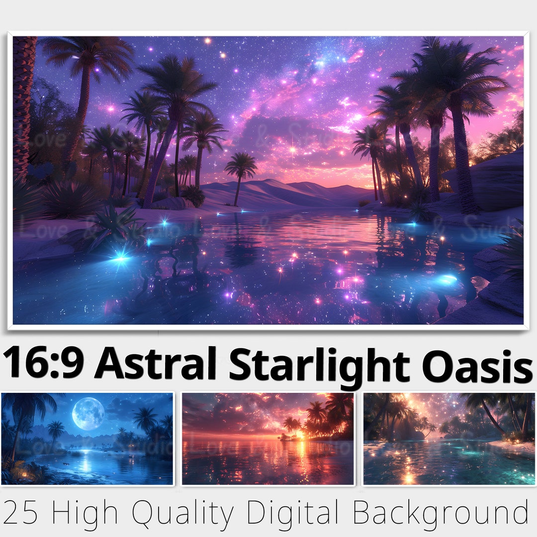 16:9 Astral Starlight Oasis Digital Background. 25 Printable Landscape ...