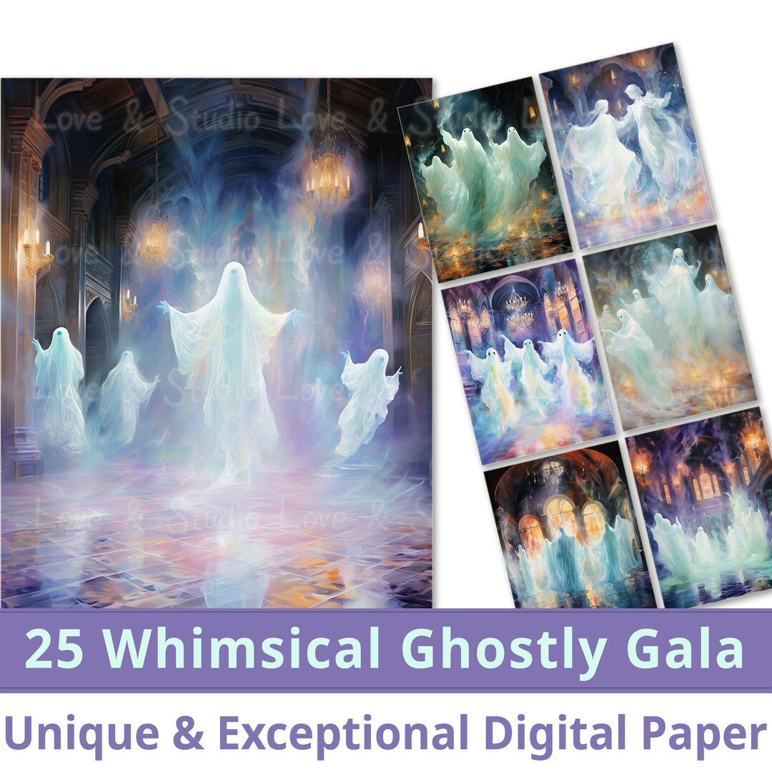 25 Whimsical Ghostly Gala Digital Paper, Soft Pastel Shade Watercolor ...