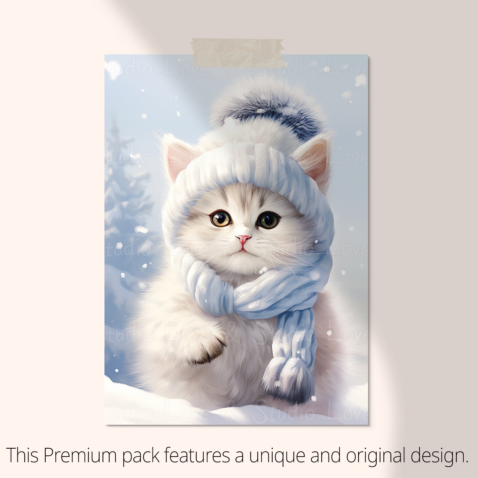 25 Cute Kitten in the Snowfall Clipart, Adorable Feline Artwork, Cat ...