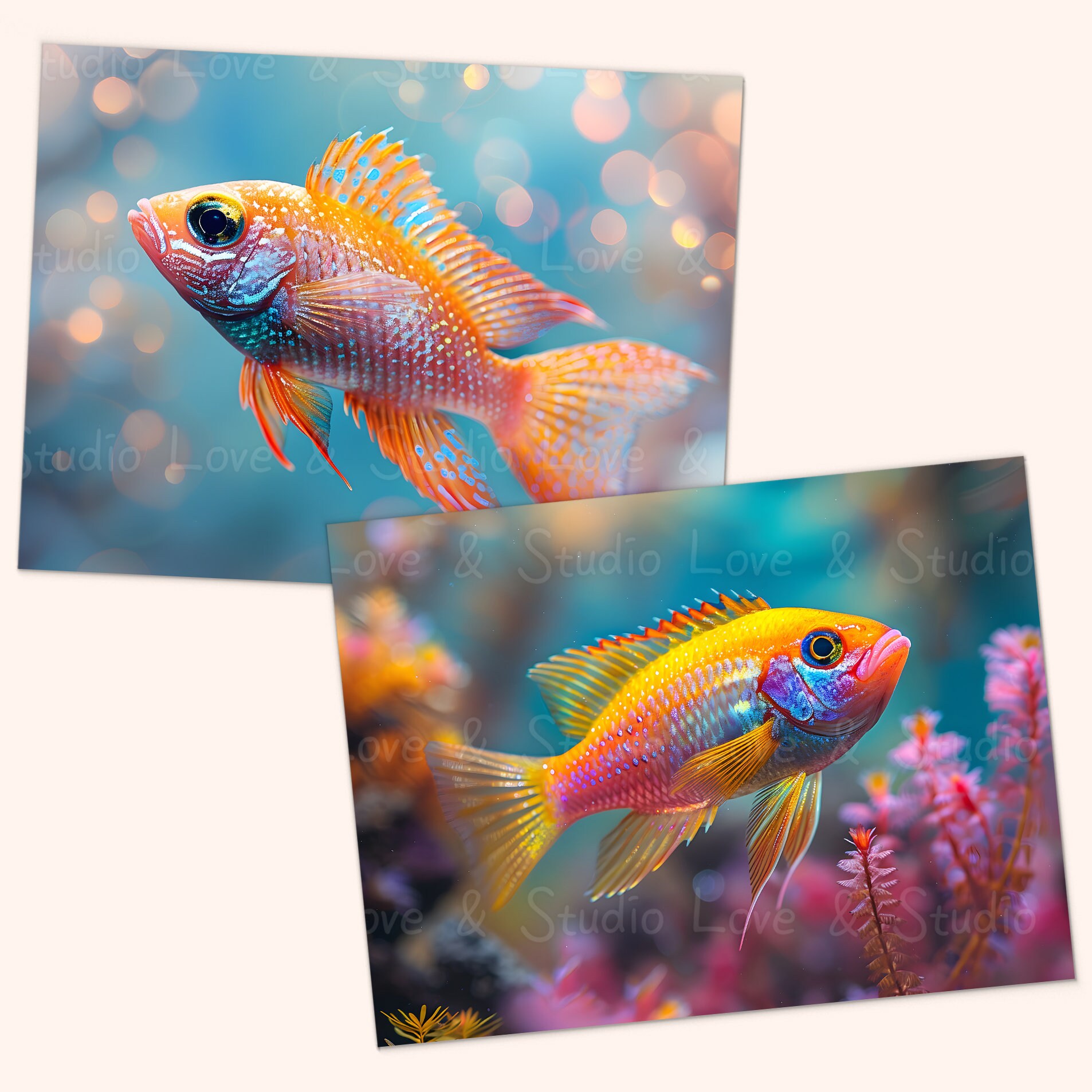 25 Colorful Rainbow Fish Portrait Digital Paper, Printable Realistic ...