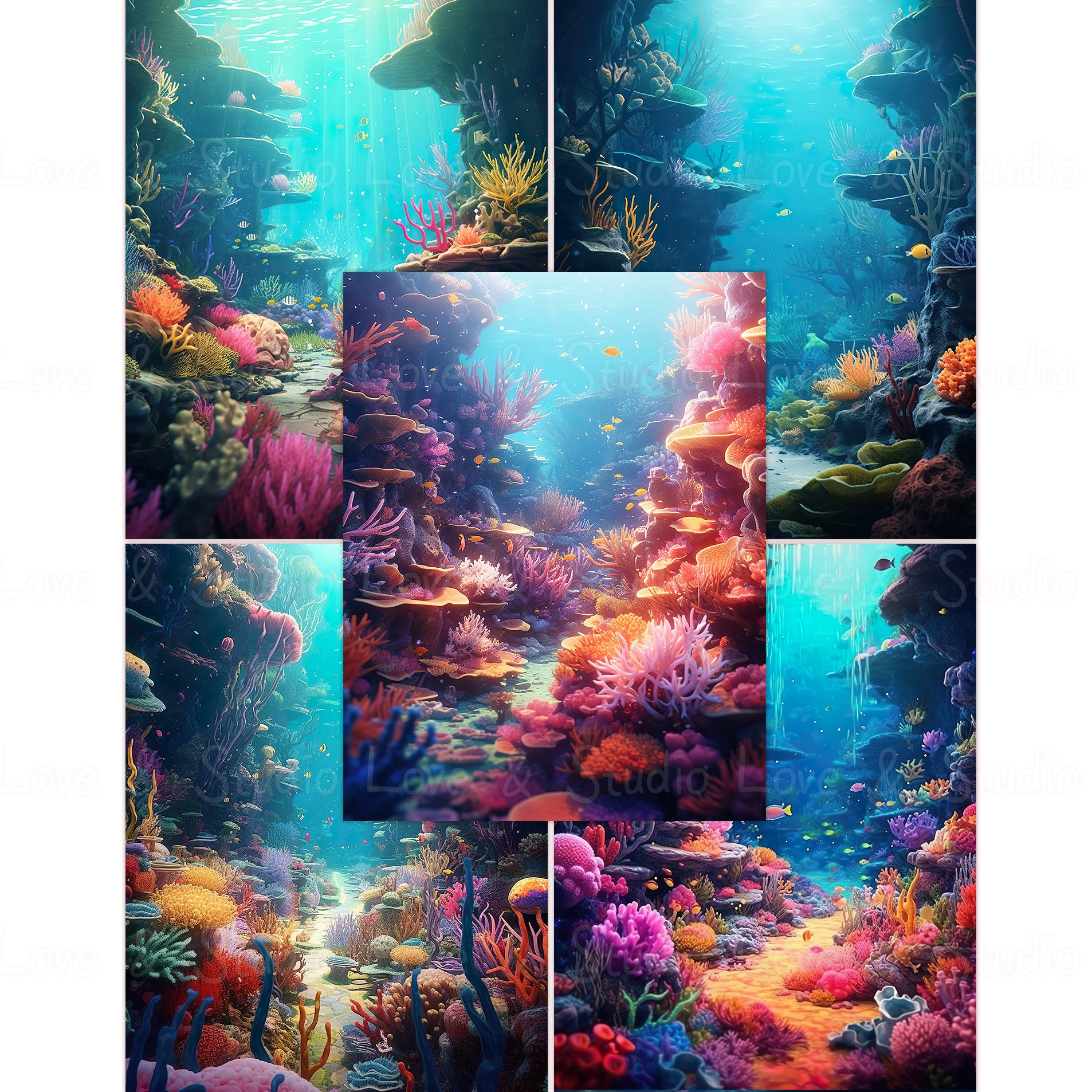 25 Enchanted Fantasy Coral Reef in the Sea Digital Paper, Printable ...