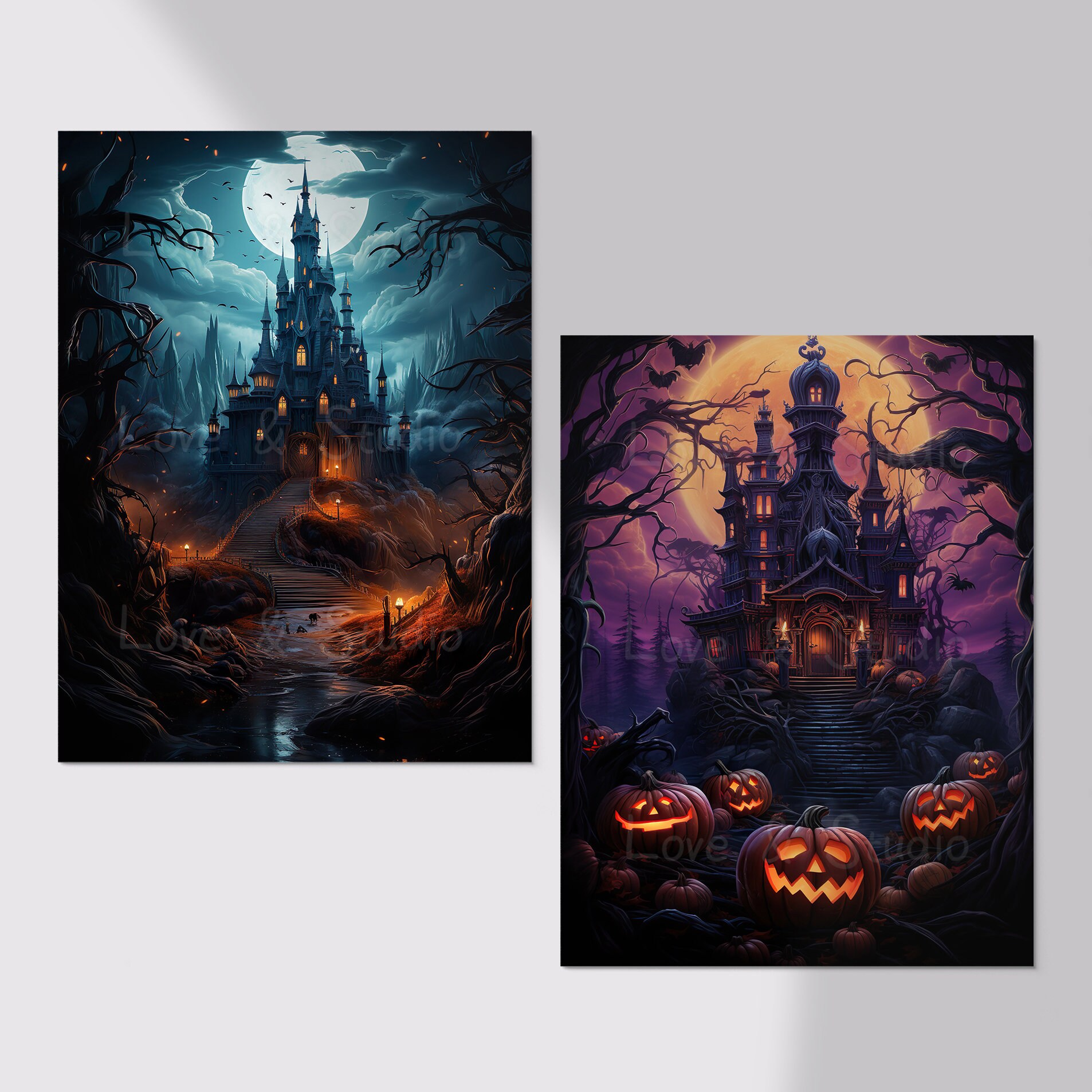 25 Wicked Pumpkin King's Castle Digital Paper, Printable Thrilling ...
