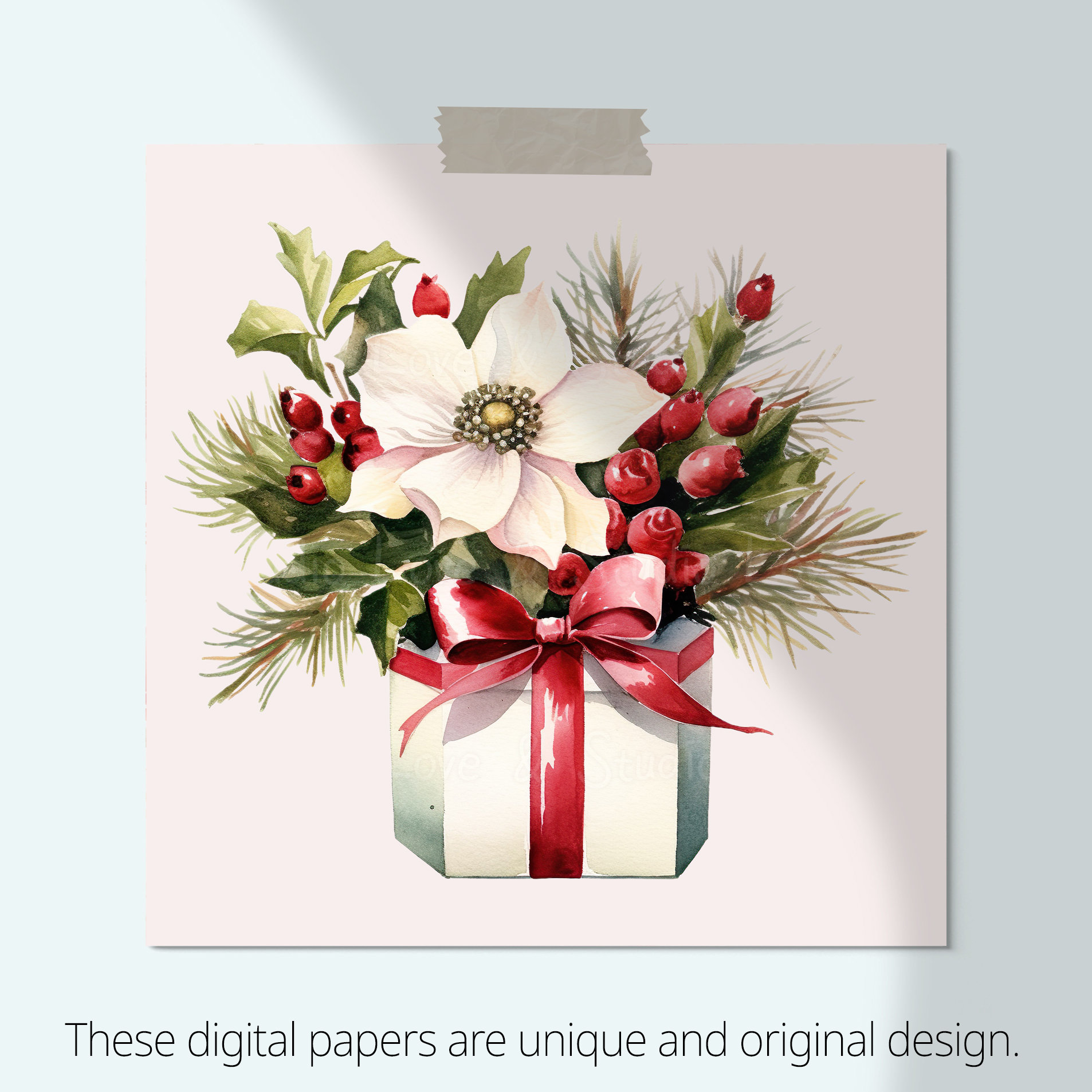 25 Watercolor Christmas Roses Clipart, Christmas Party Digital Supply ...