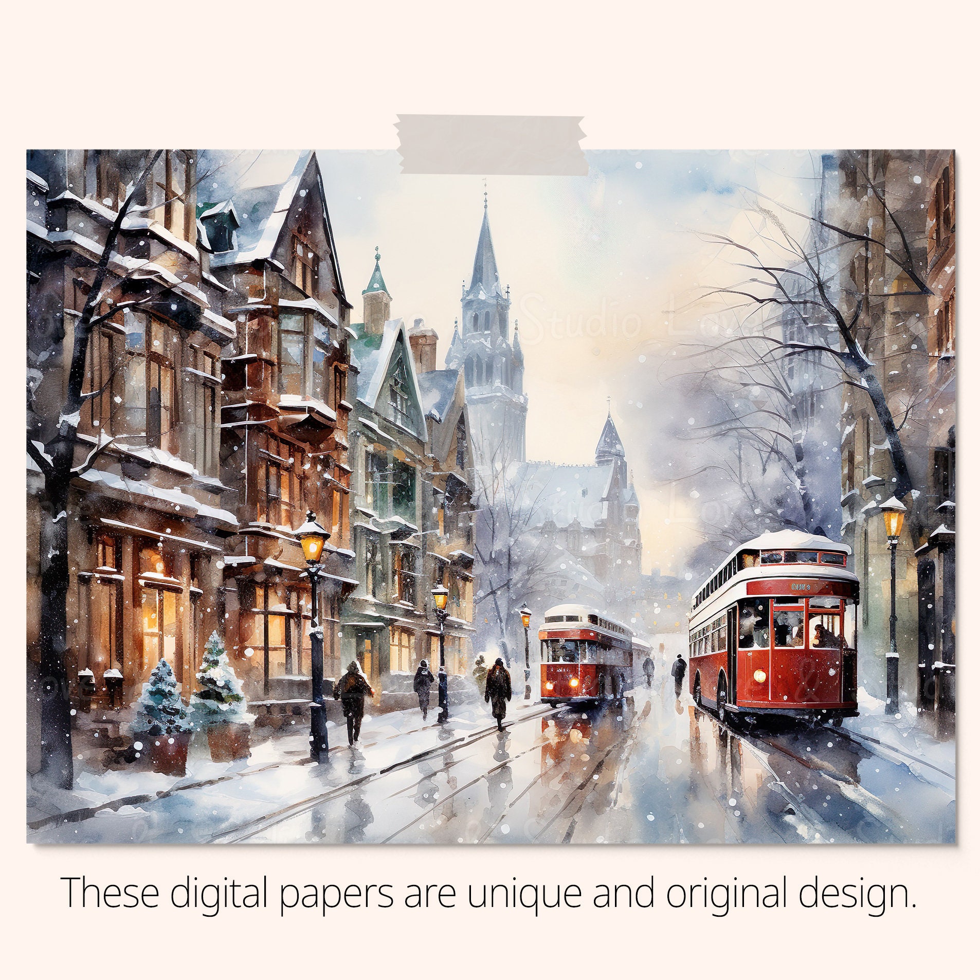 25 Victorian London Christmas Digital Paper, Watercolor Xmas Clipart ...