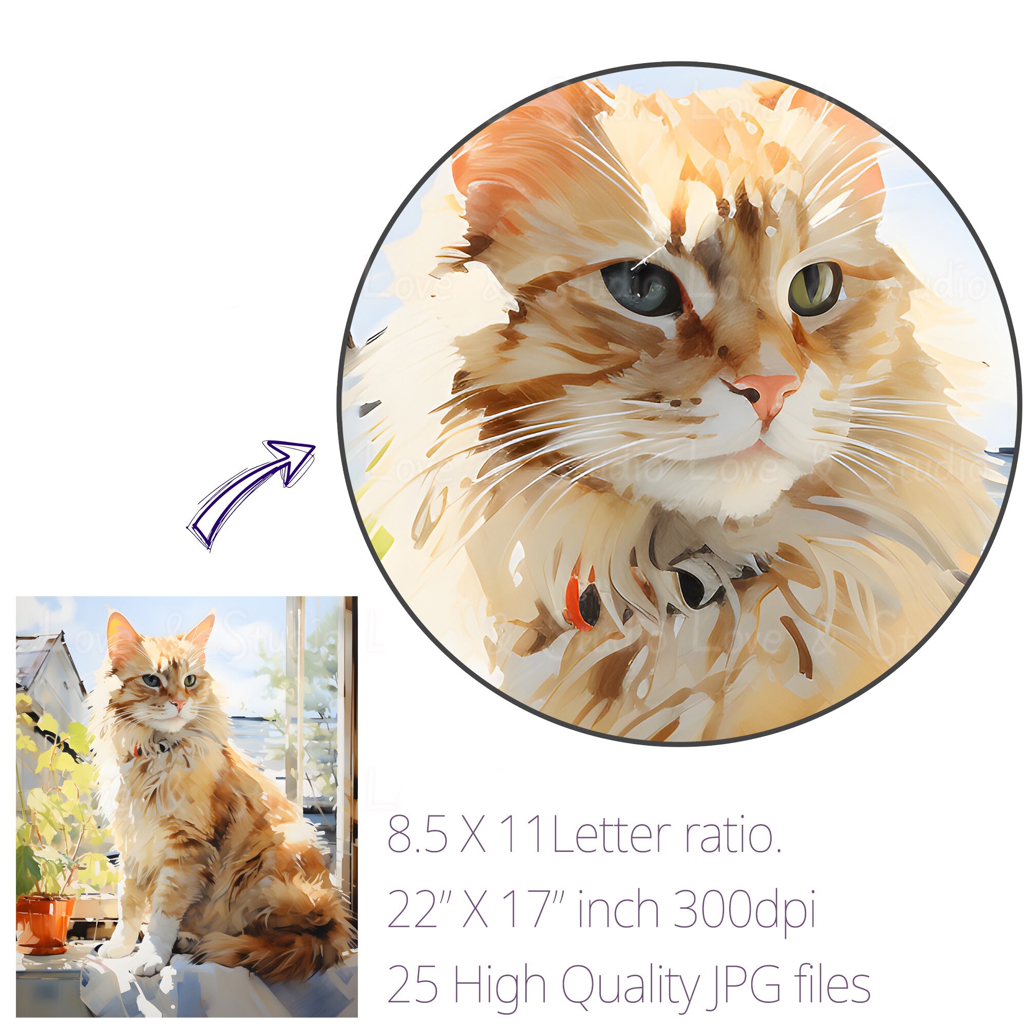 25 Watercolor Fat Cat by Sunny Window Clipart Happy Cat - Etsy