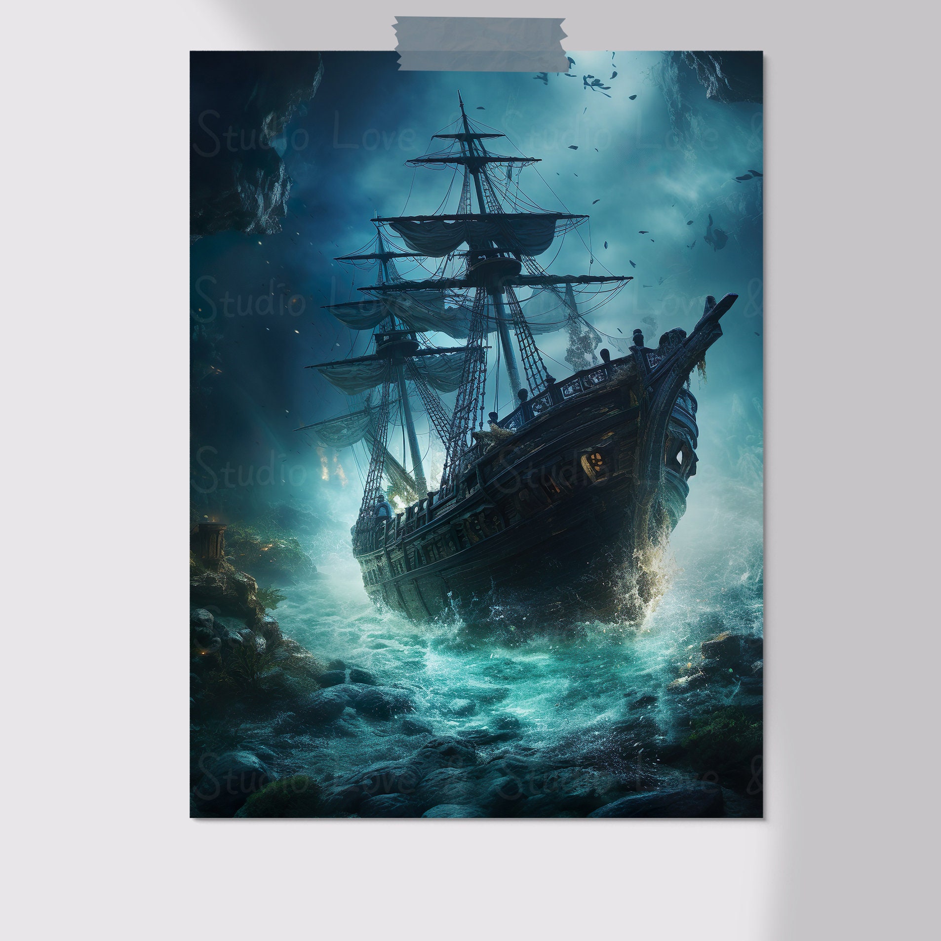 25 Underwater Ghost Ship Digital Paper, Printable Halloween Party ...