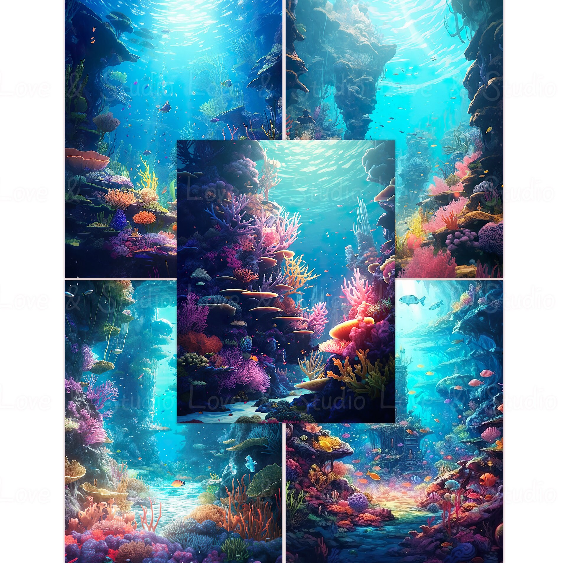 25 Enchanted Fantasy Coral Reef in the Sea Digital Paper, Printable ...