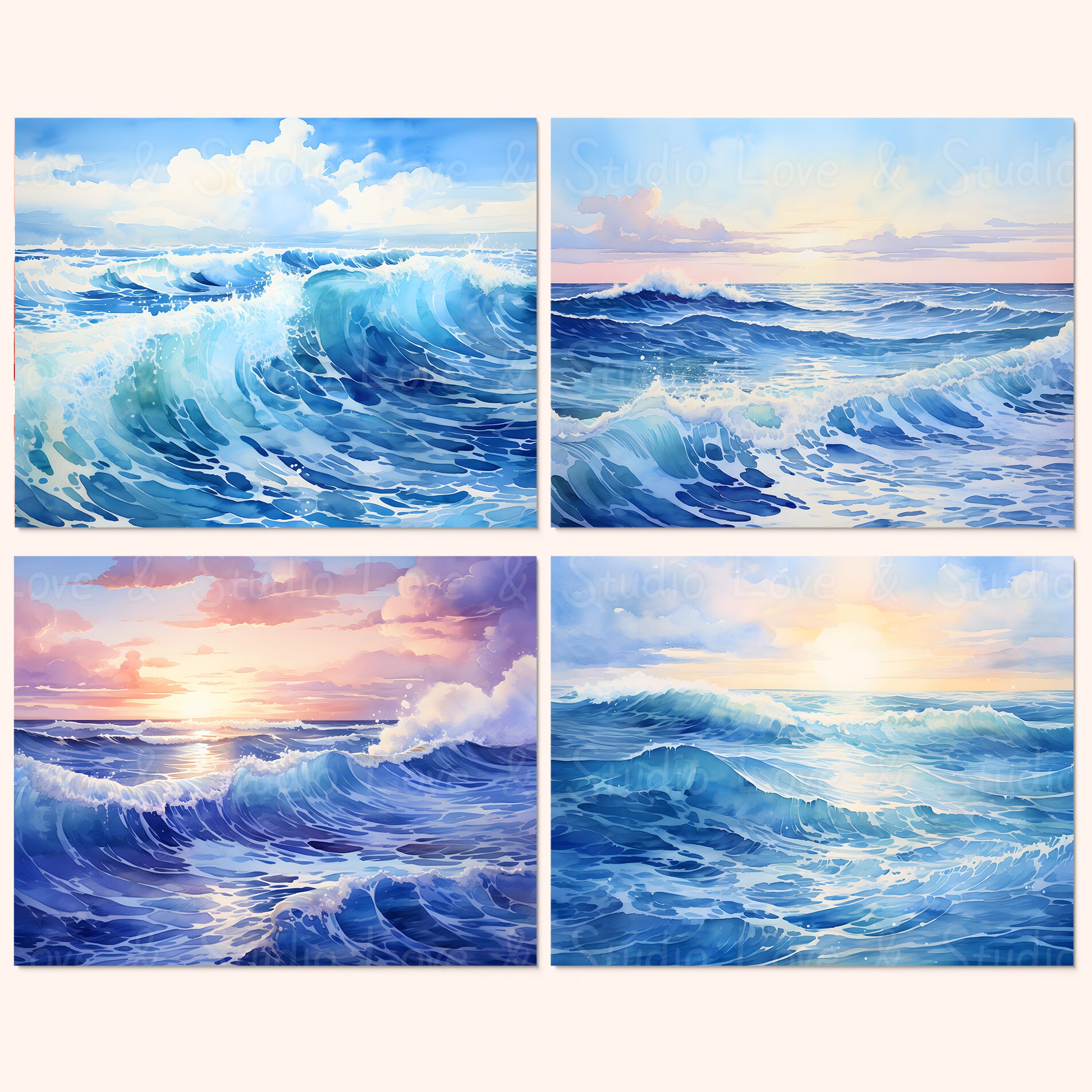 25 Watercolor Blue Ocean Waves Digital Paper Tide of the Sea - Etsy