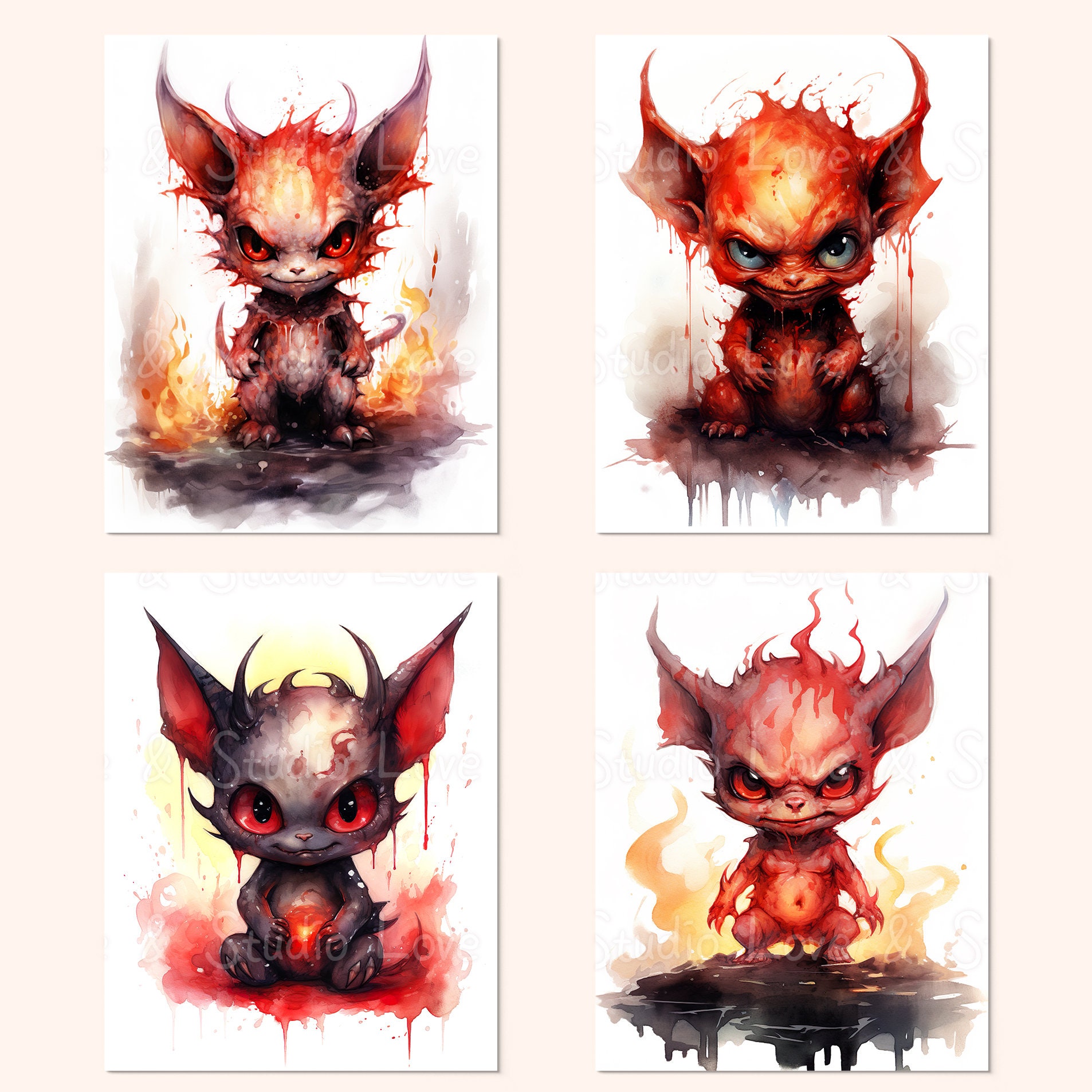 25 Cute Baby Devil Clipart. Watercolor Horror Demon Printable. - Etsy