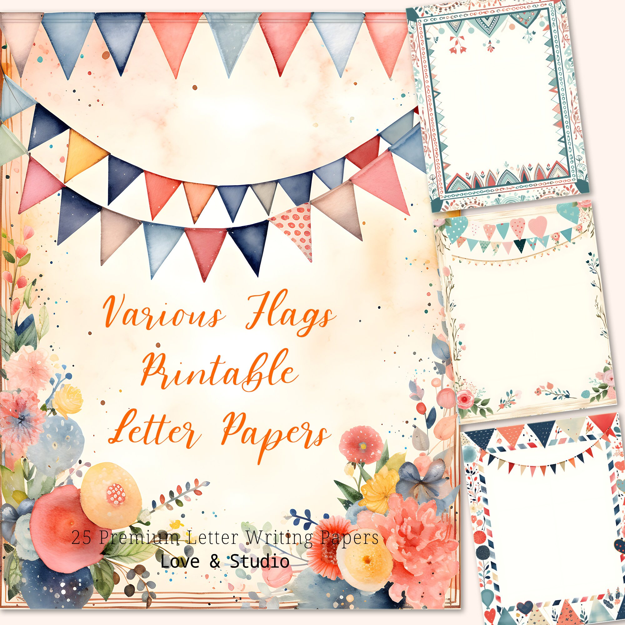 25 Various Flags Printable Letter Paper Watercolor Page - Etsy