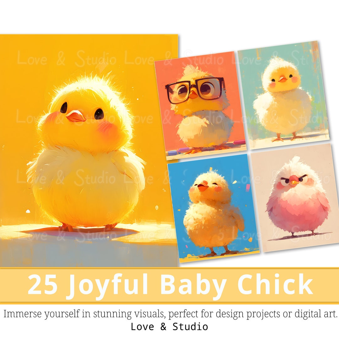 25 Joyful Baby Chick Digital Paper. Happy Safari Animal Clipart ...