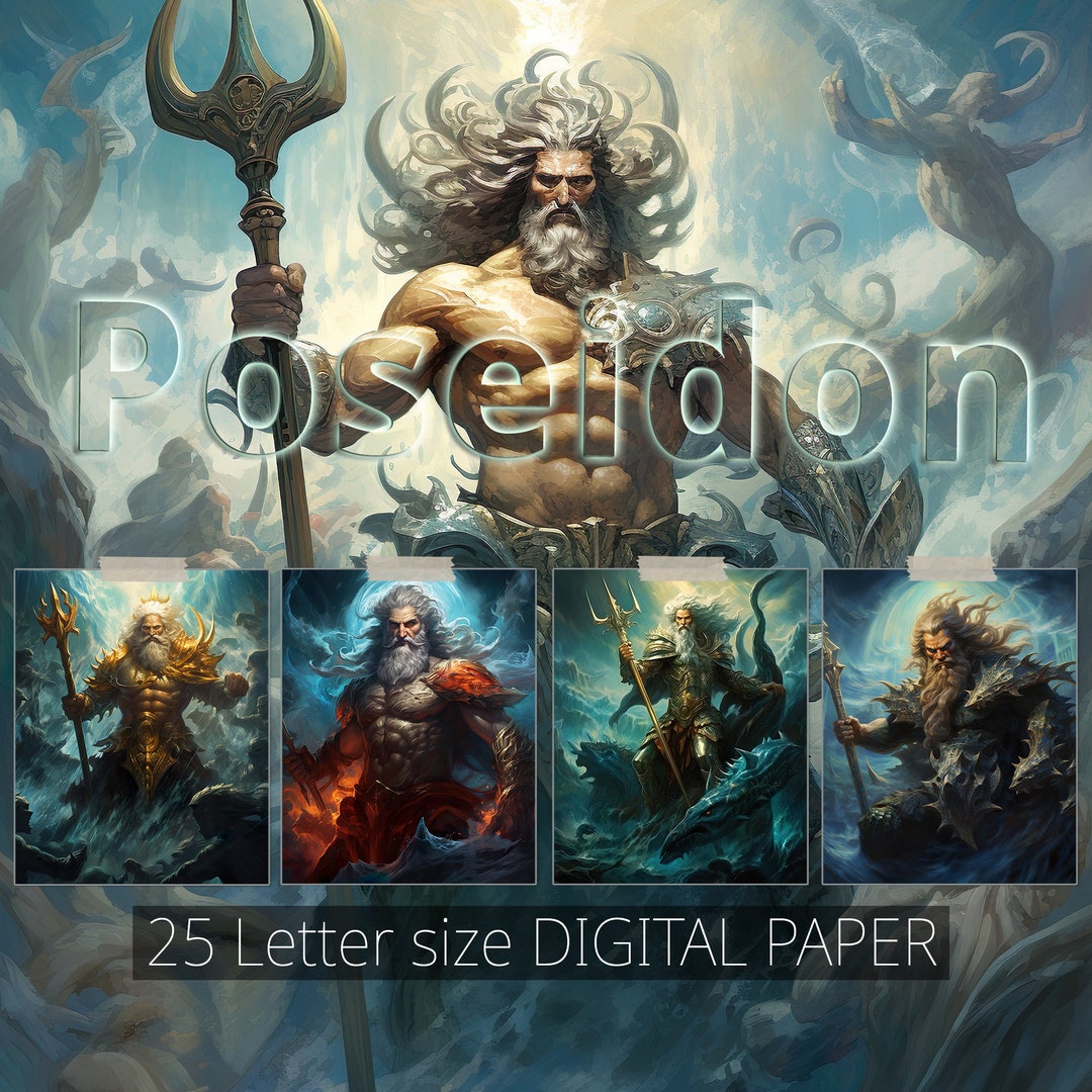 25 Poseidon and the Ocean Depths Digital Paper, the God of the Sea ...