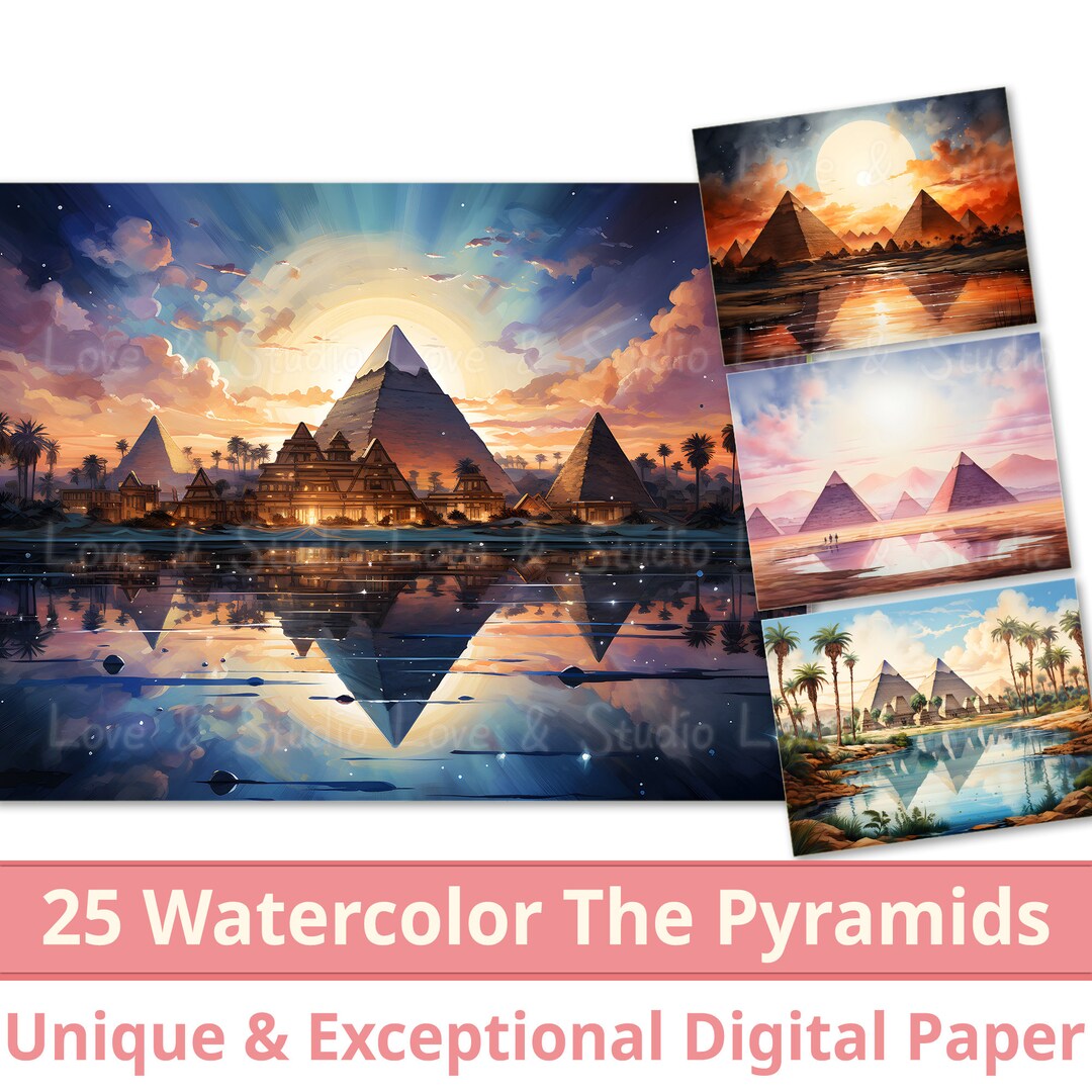 25 the Pyramids in Egypt Digital Paper, Watercolor Desert Landscapes ...
