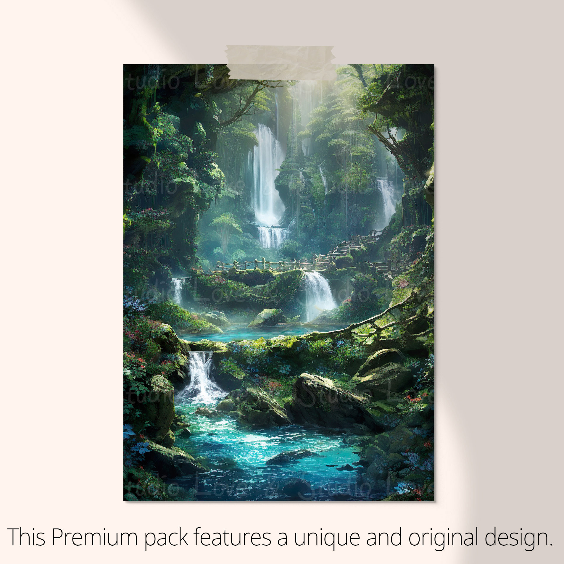 25 the Mythical Waterfall Digital Paper, an Enchanted Forest Background ...