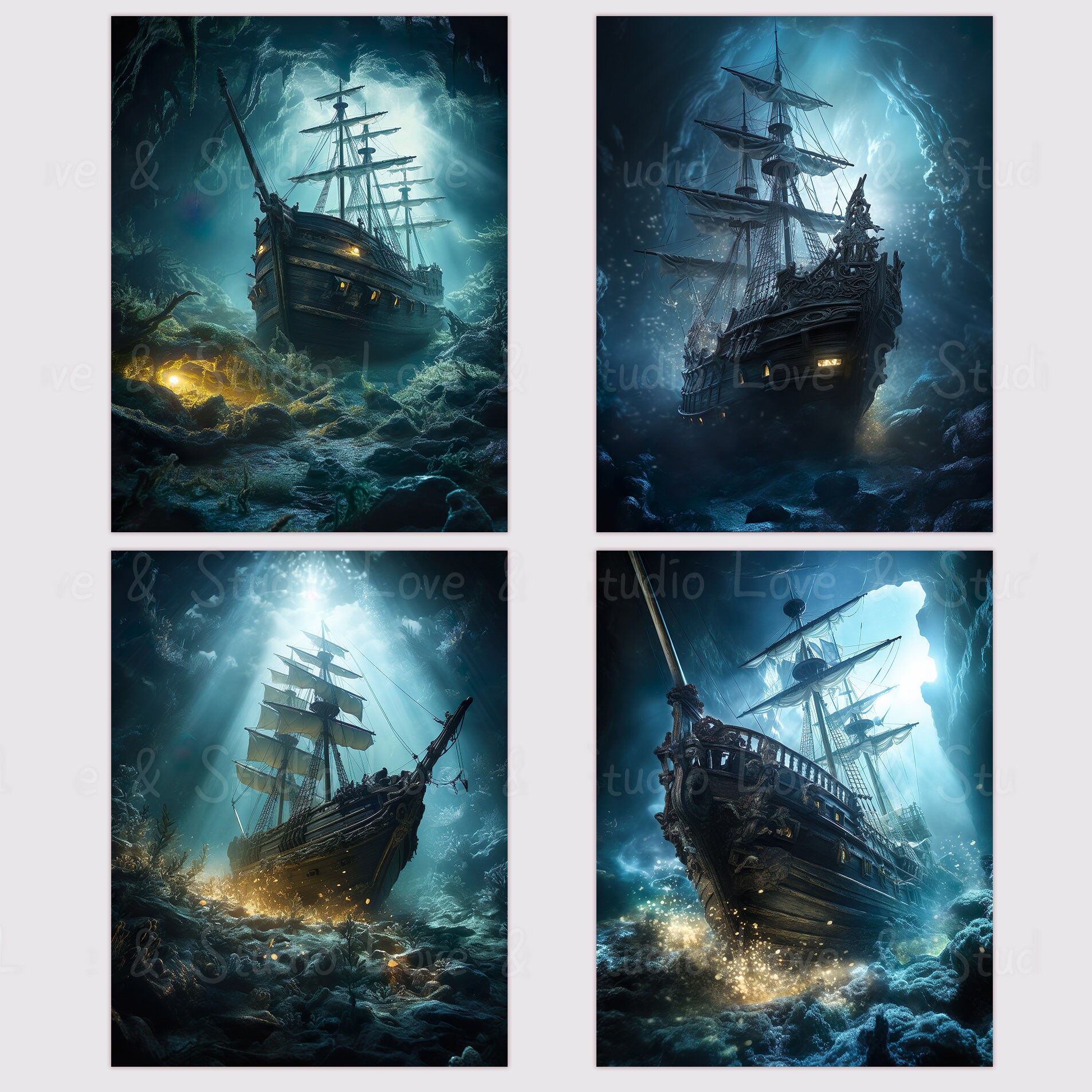 25 Underwater Ghost Ship Digital Paper Printable Halloween - Etsy