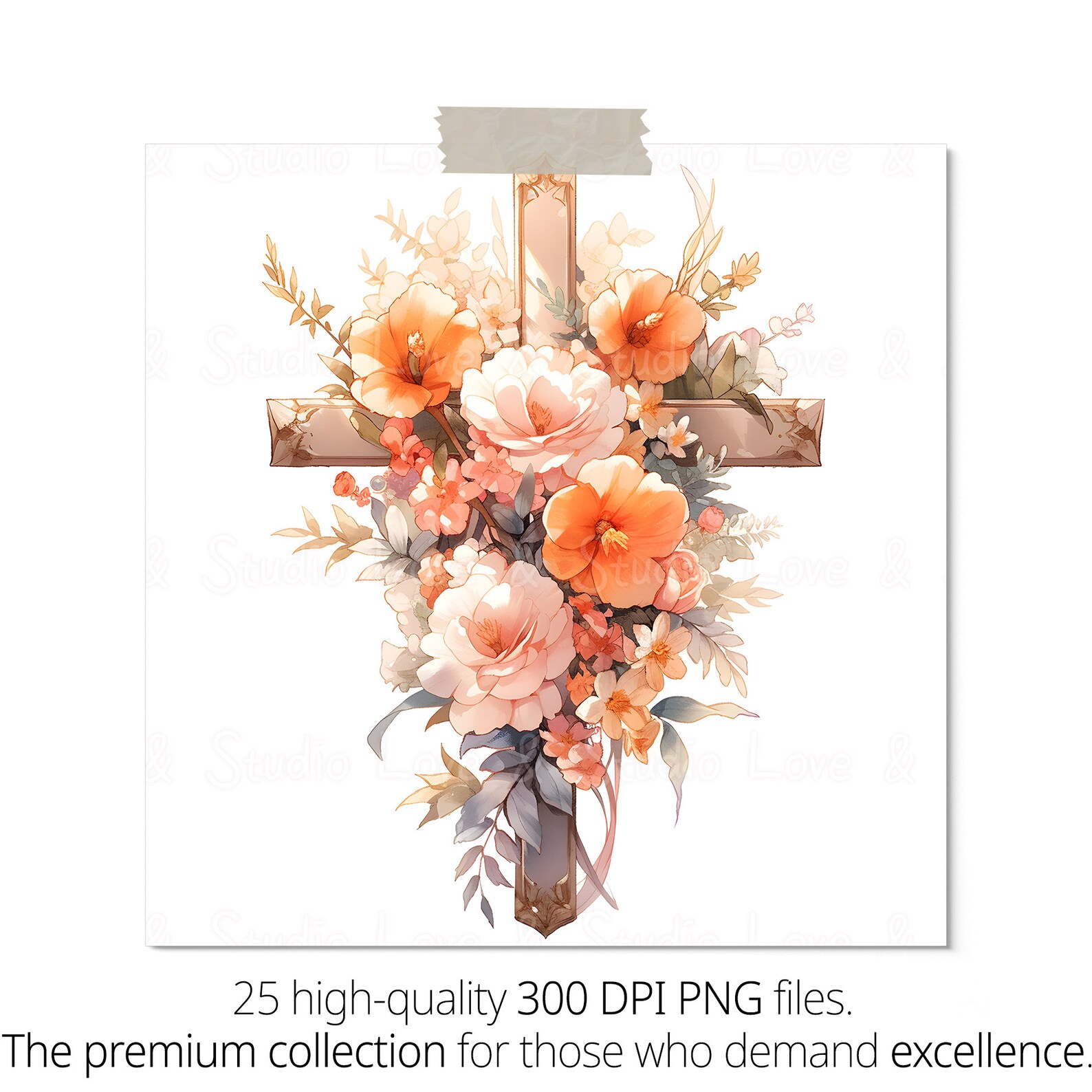 25 Easter Flowered Cross Clipart, Printable Colorful Delight Watercolor ...
