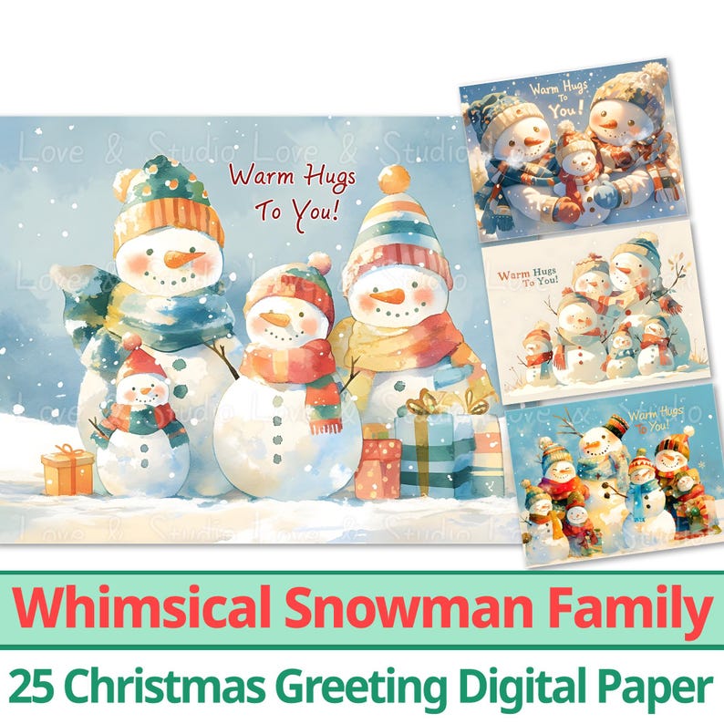 25 Whimsical Snowman Family Digital Paper, Winter Wonderland Christmas ...