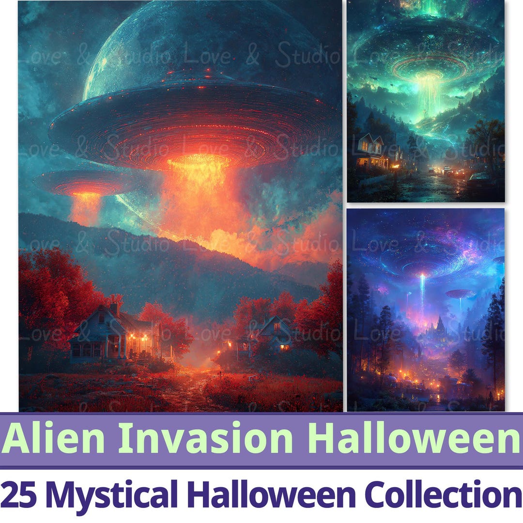 25 Alien Invasion Halloween Digital Paper, Printable Spooky Gothic ...