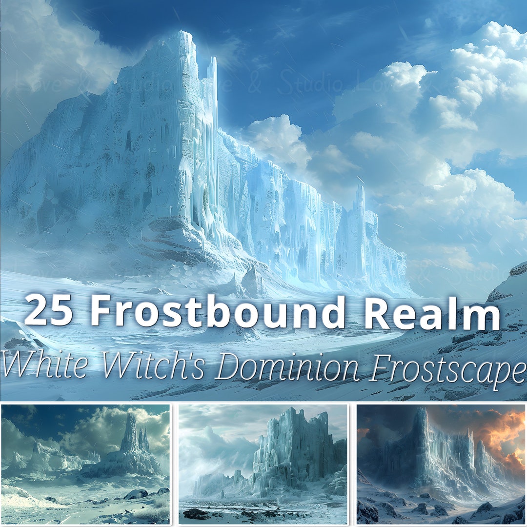 25 Frostbound Realm Digital Paper, Printable Fantasy Background, White ...