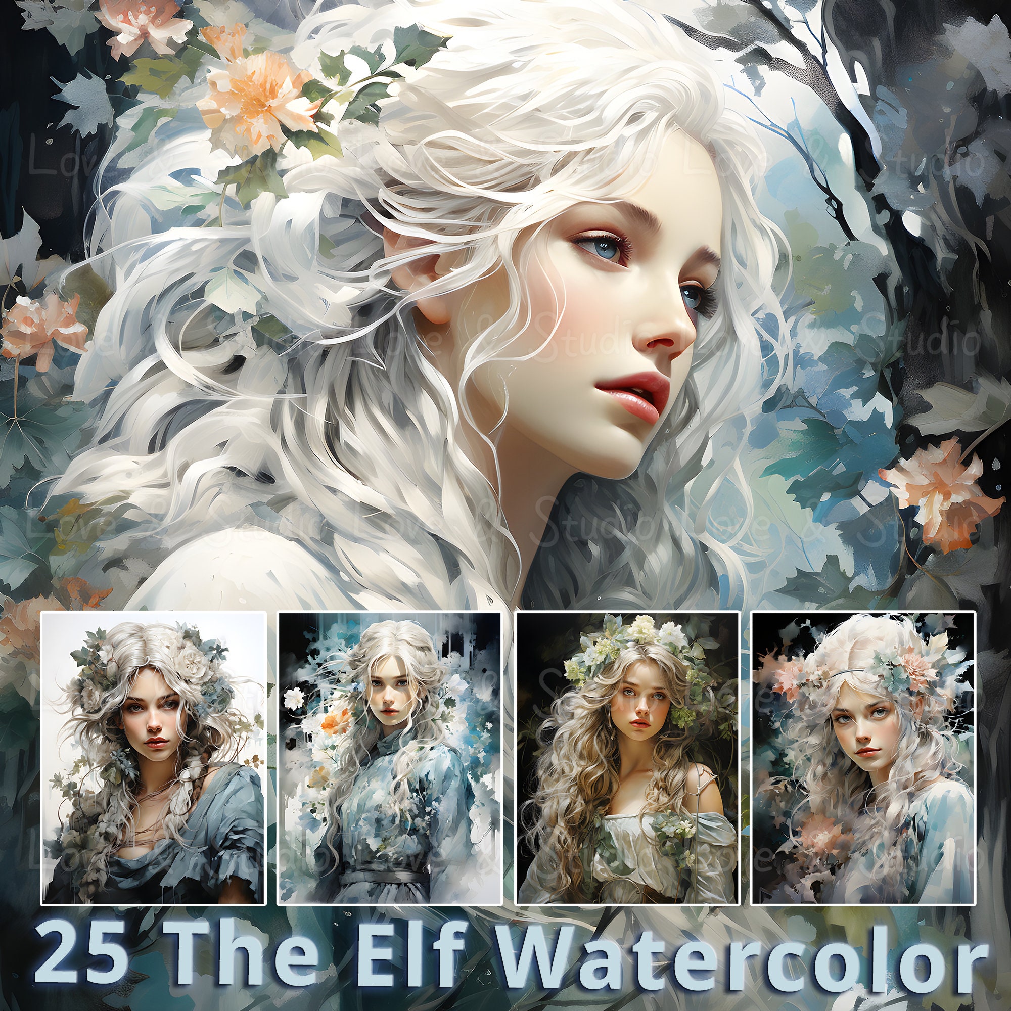 25 Watercolor the Elf Portraits Clipart, Fantasy Digital Paper ...