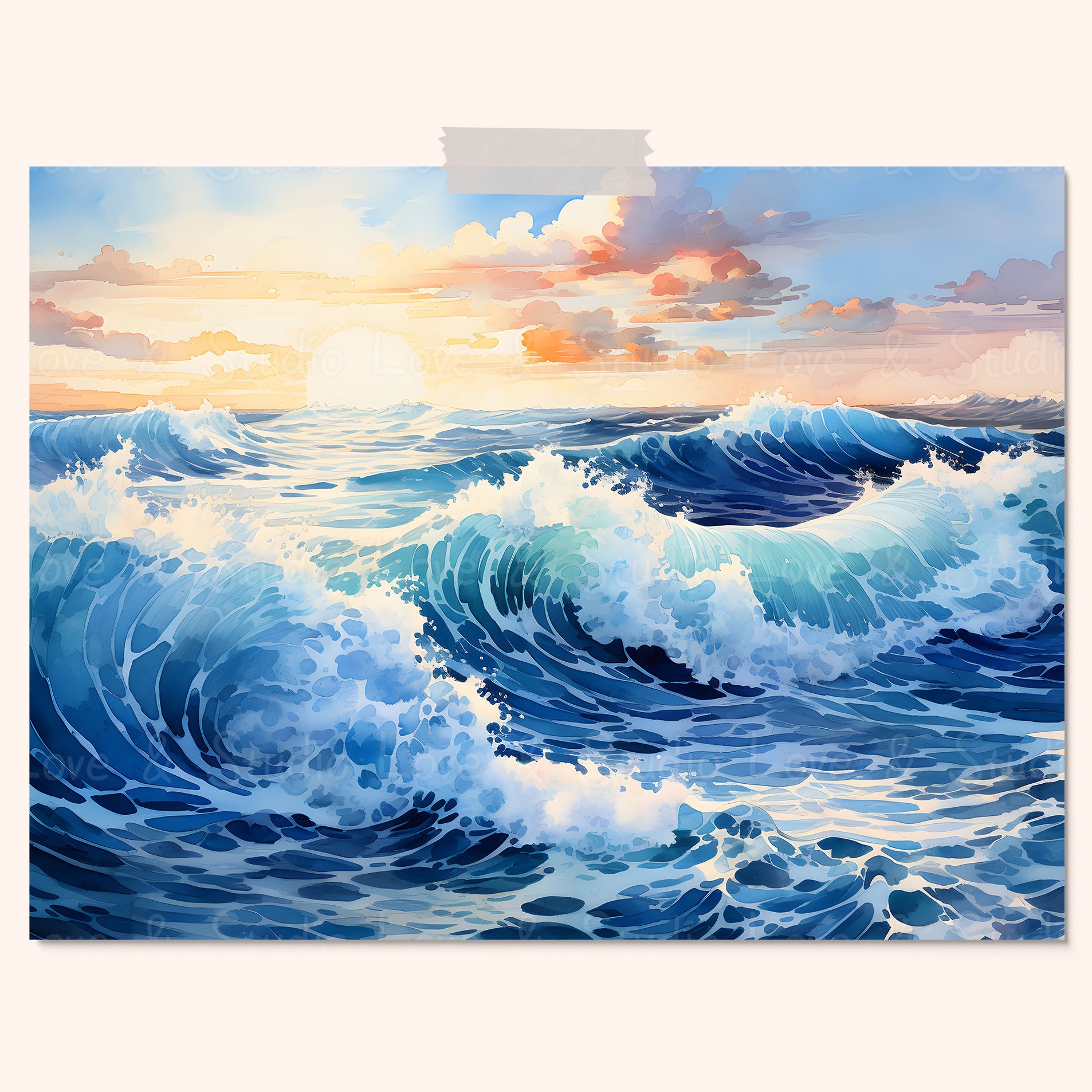 25 Watercolor Blue Ocean Waves Digital Paper Tide of the Sea - Etsy