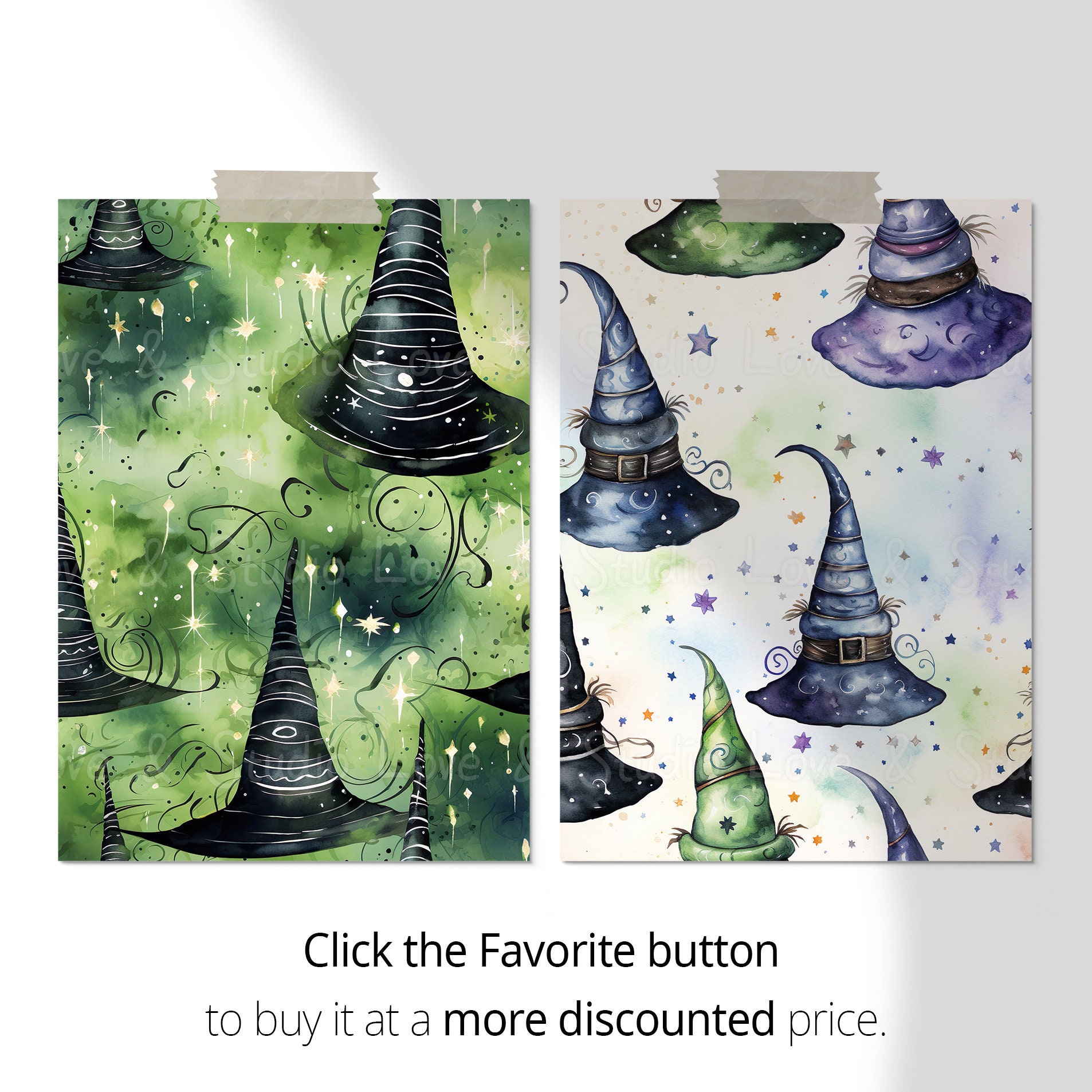 25 Seamless Wicked Witch's Hat Digital Paper, Whimsical Pattern. Watercolor Halloween Party ...