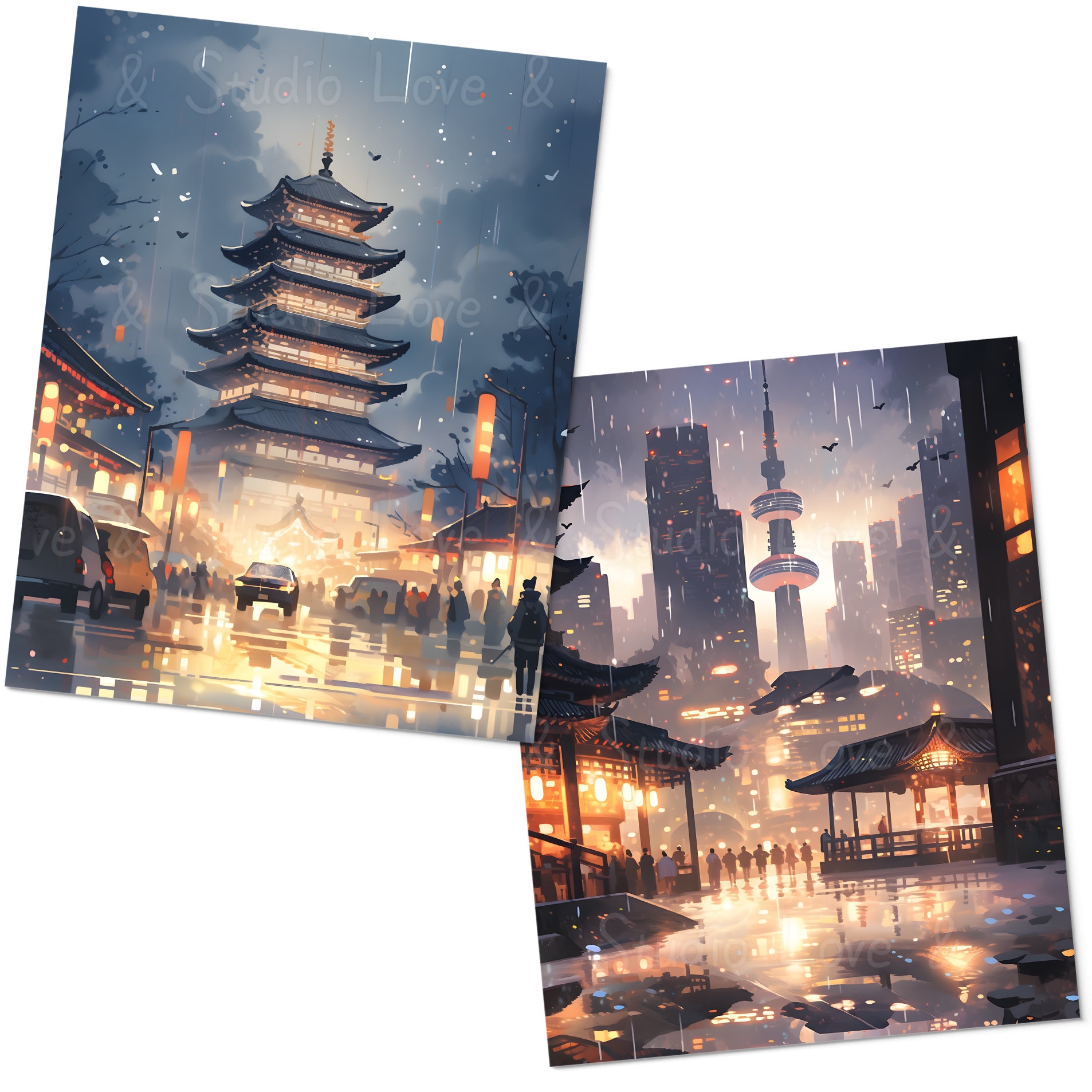 25 Seoul, South Korea Digital Paper, Watercolor Ancient Palaces Clipart ...