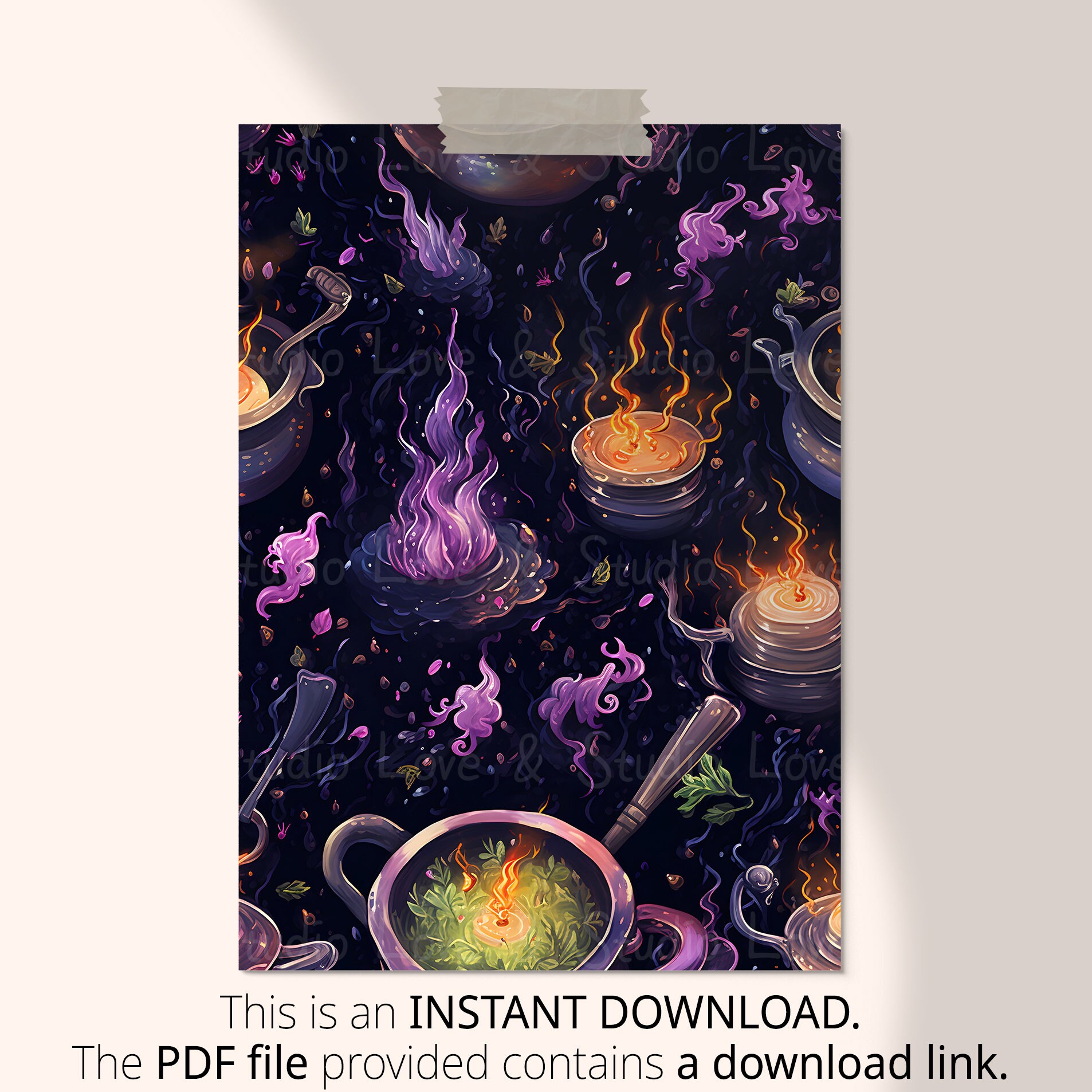 25 Seamless Witch's Cauldron Digital Paper, Printable Halloween Wallart ...