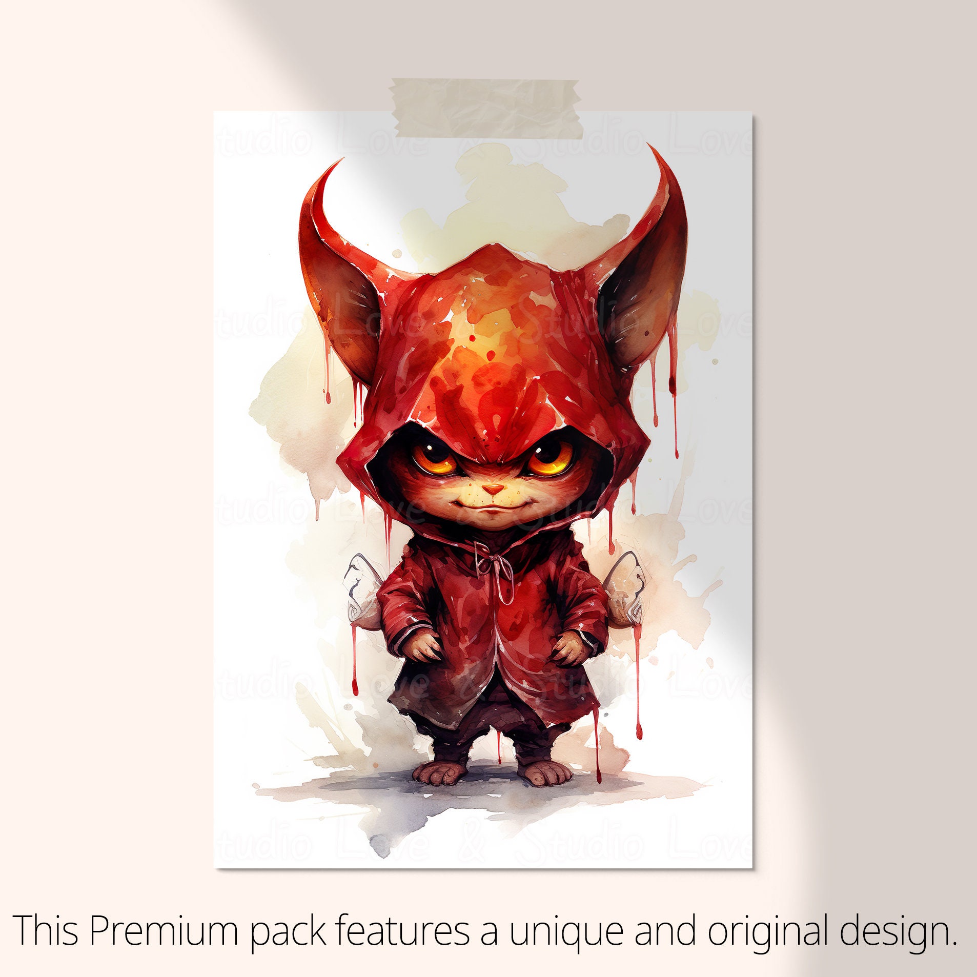 25 Cute Baby Devil Clipart. Watercolor Horror Demon Printable. - Etsy
