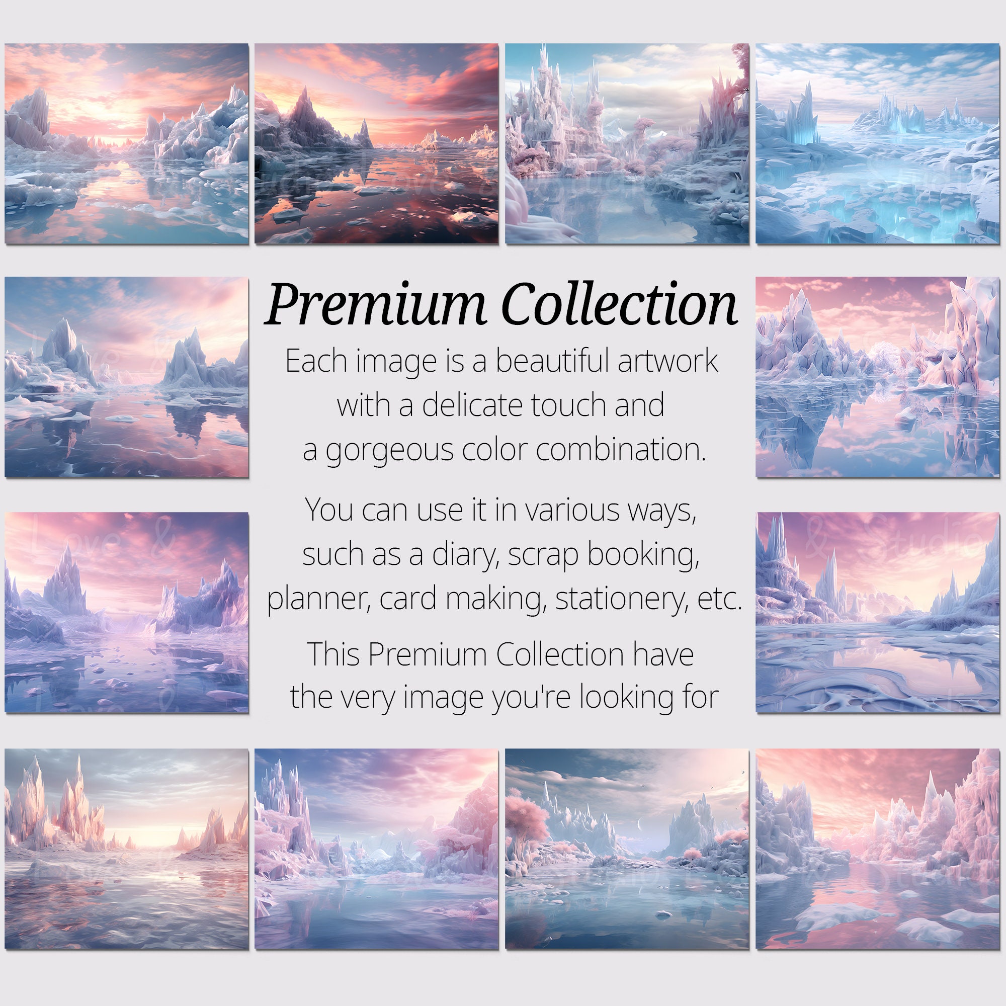 25 Frozen Dreams Digital Paper, Printable Fantasy Snowy Ice Formations ...