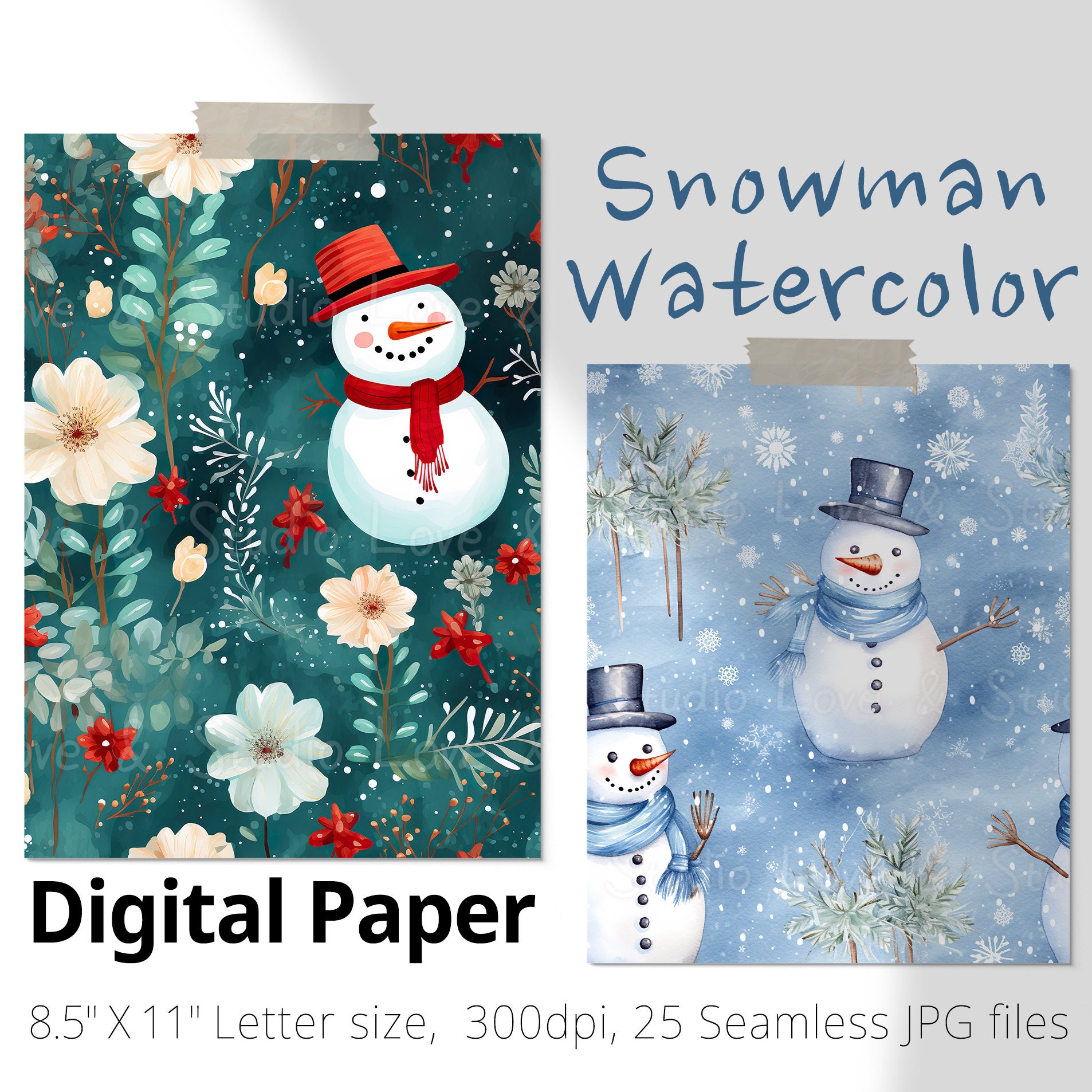25 Snowman Seamless Digital Paper Snowflake Pattern. - Etsy