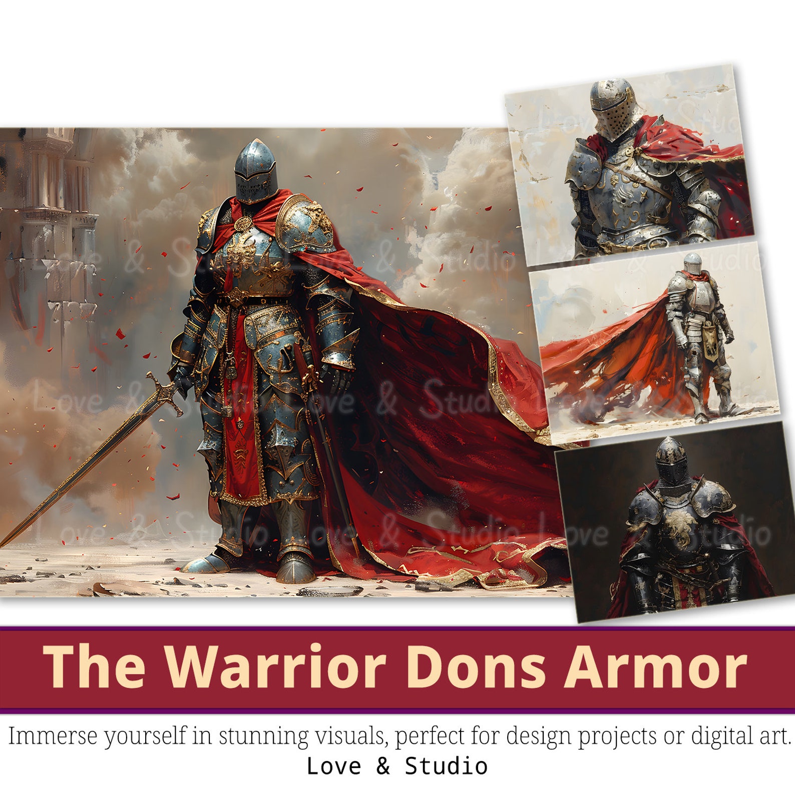 25 Watercolor Warrior in Armor Digital Paper, Printable Fantasy ...