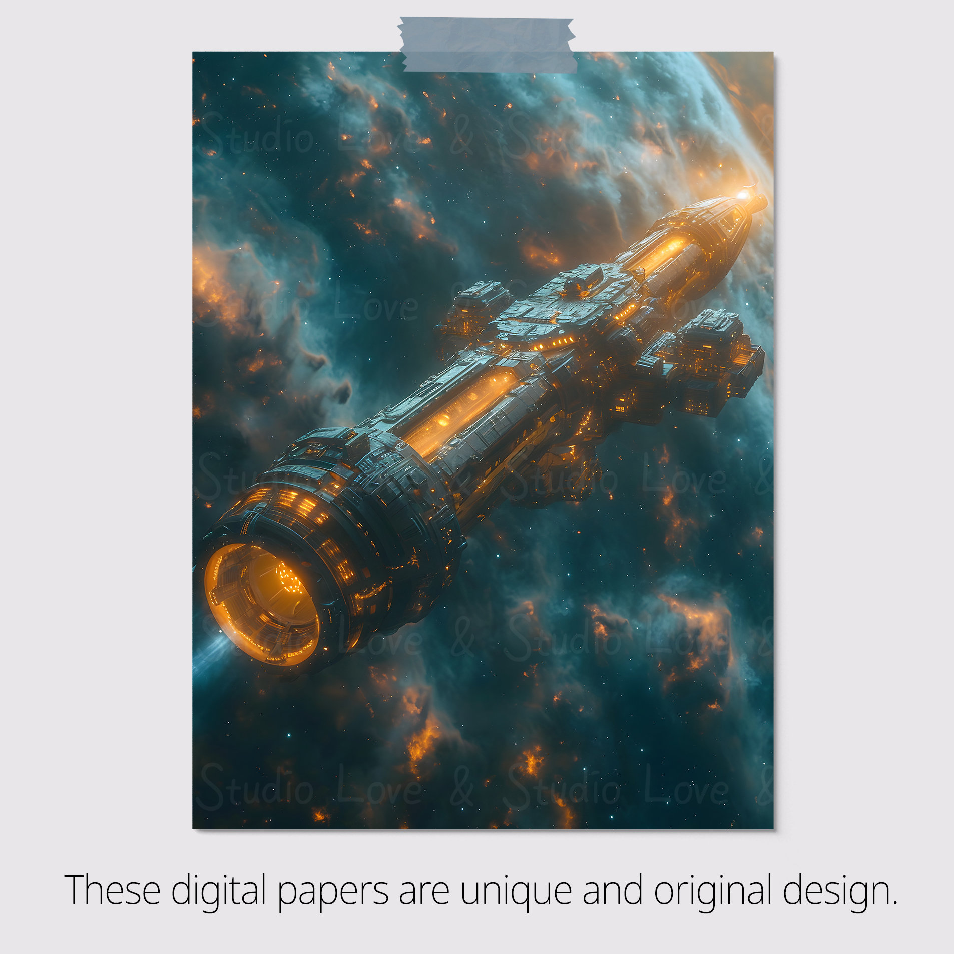 25 Spacecraft Station Digital Paper, Printable Dystopian Futurescapes ...