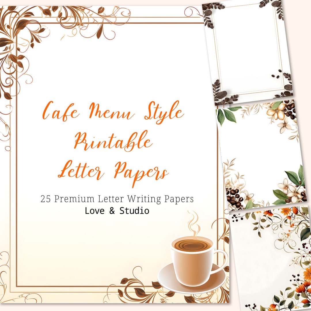 25 Cafe Menu Style Printable Letter Paper, Watercolor Page Border ...