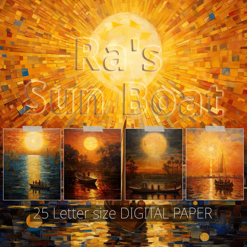 25 Ancient Egyptian Mythology Ra's Sun Boat Digital Paper, Egyptian God ...