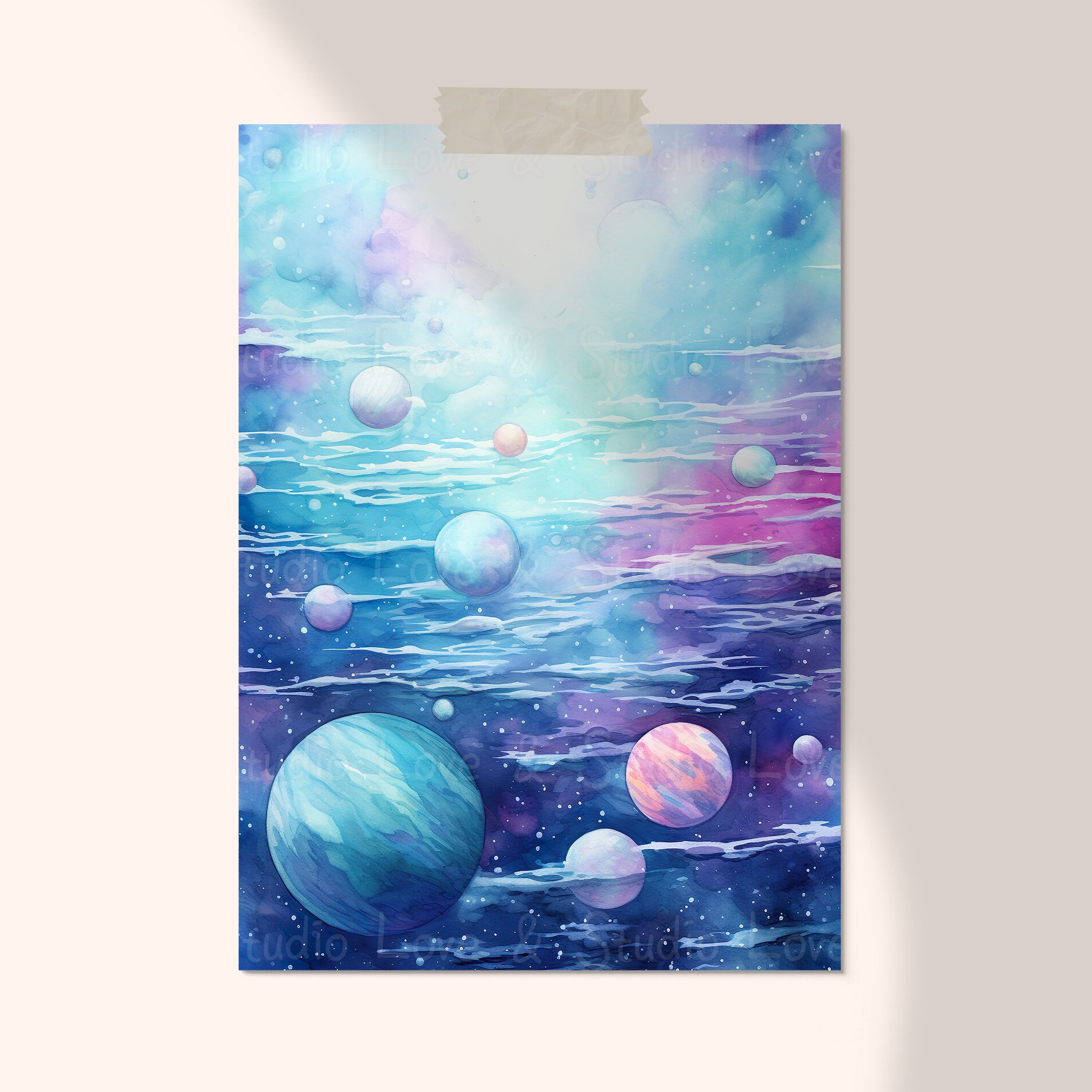 25 Pastel Cosmic Ball Digital Paper, Soft Pastel Shade Watercolor ...