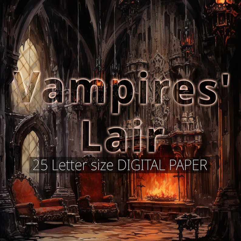 25 Vampires' Lair Digital Paper. Watercolor Horror Printable. Halloween ...